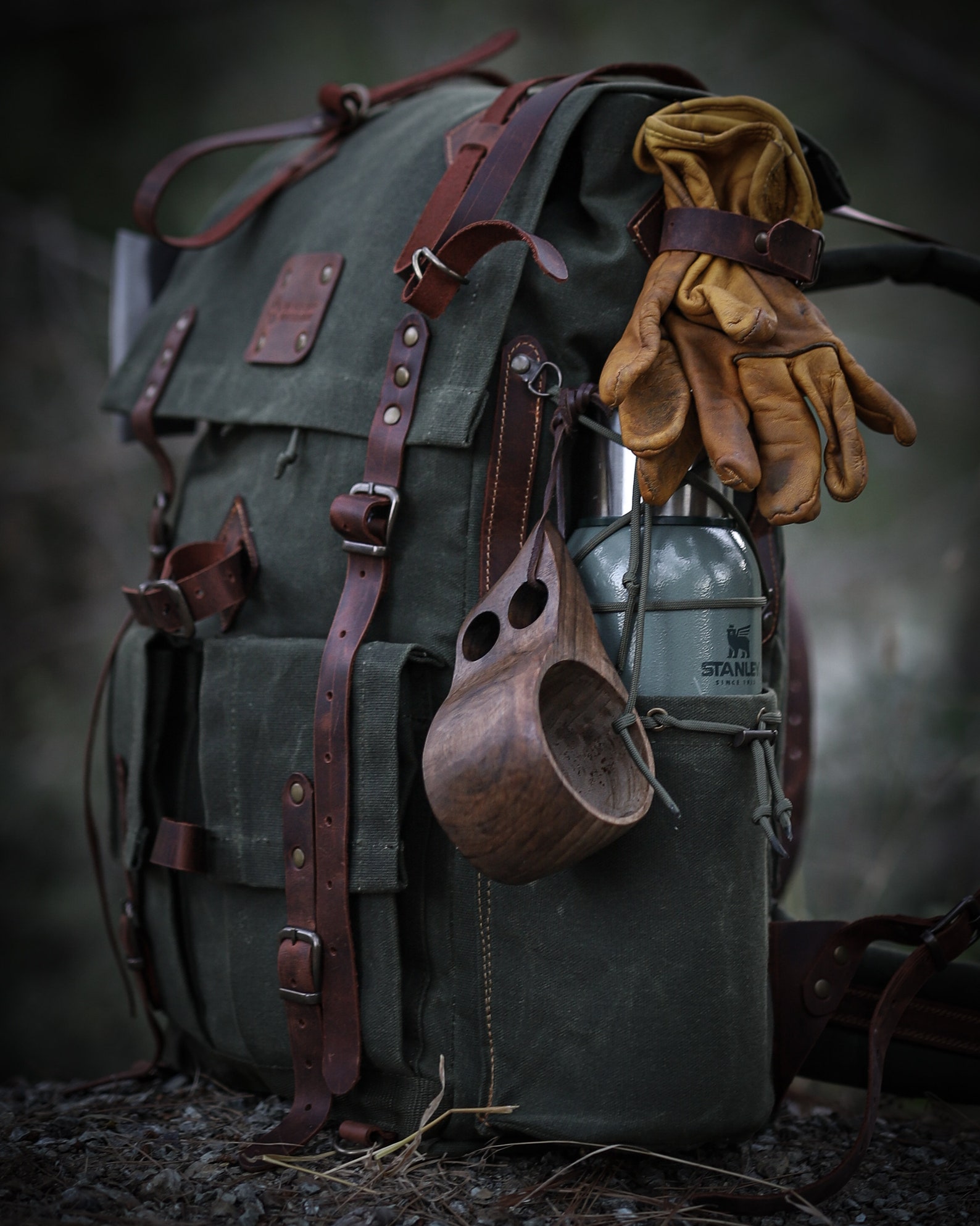 Outdoor | Camping | Bushcraft | Backpack | Canvas-leather | Green-brown ...