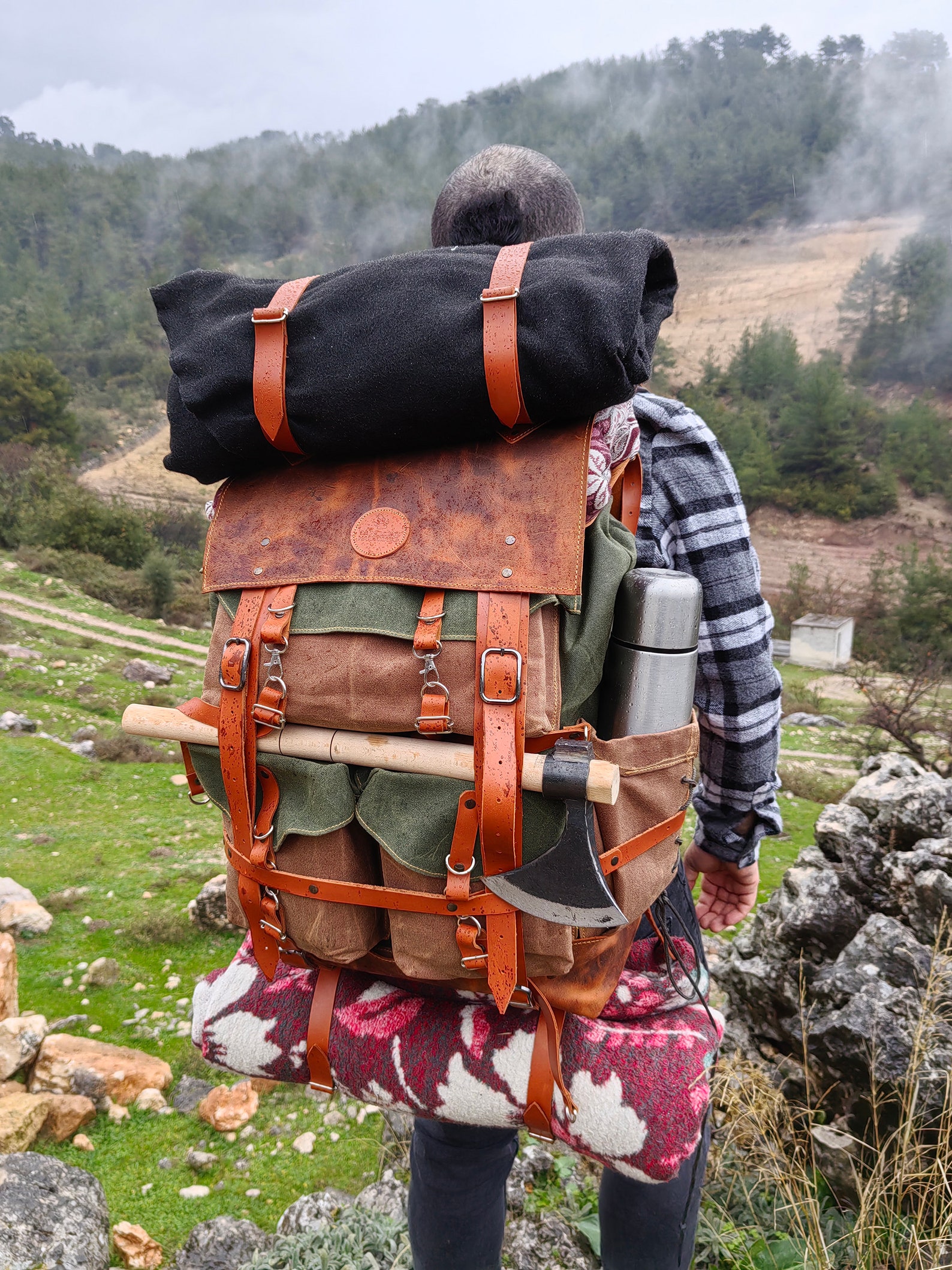 45L Handmade Leather and Waxed Canvas Bushcraft Backpack Camping ...