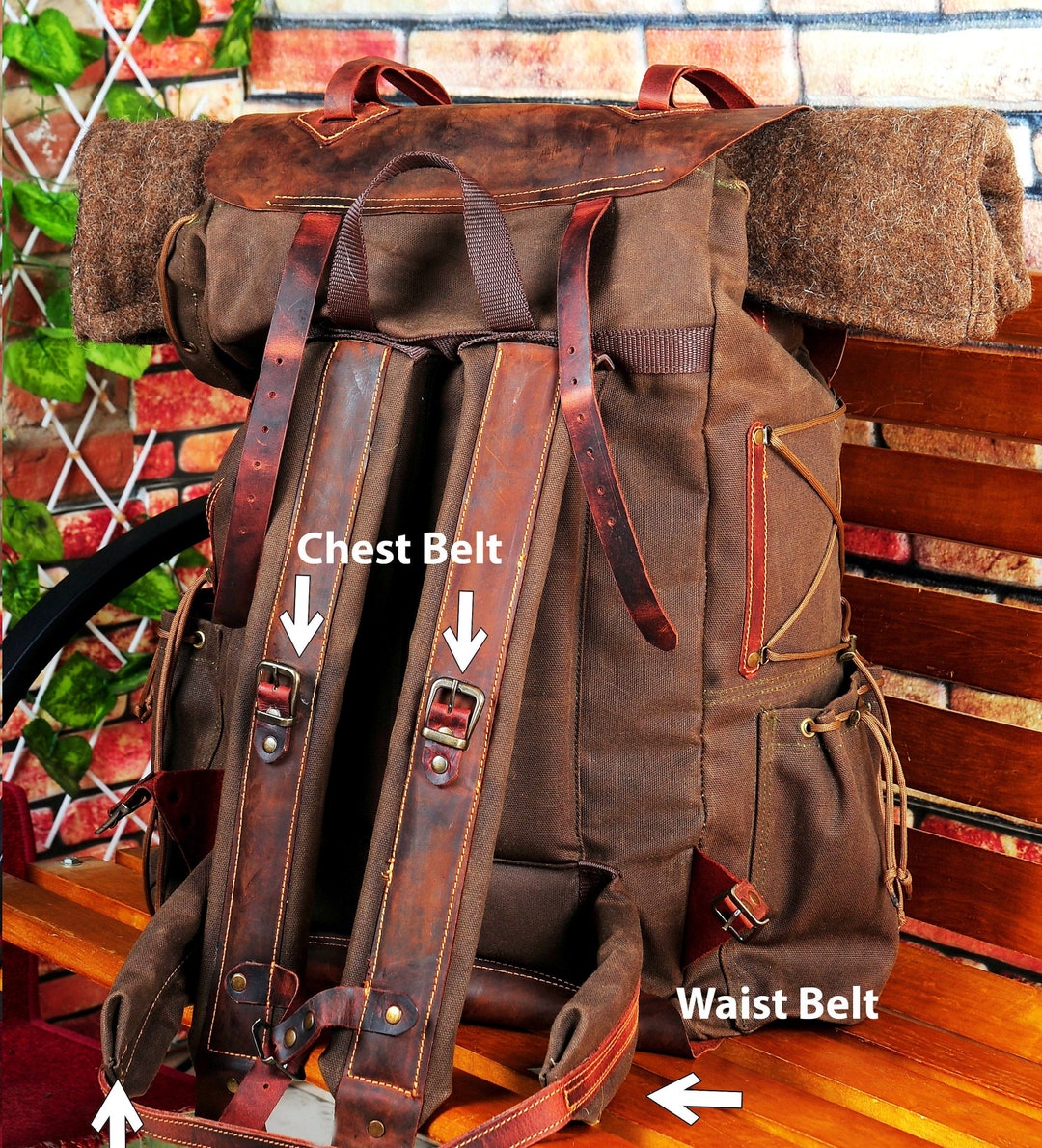 50L | Bushcraft Backpack | Brown | Custom | Camping Backpack | Leather ...