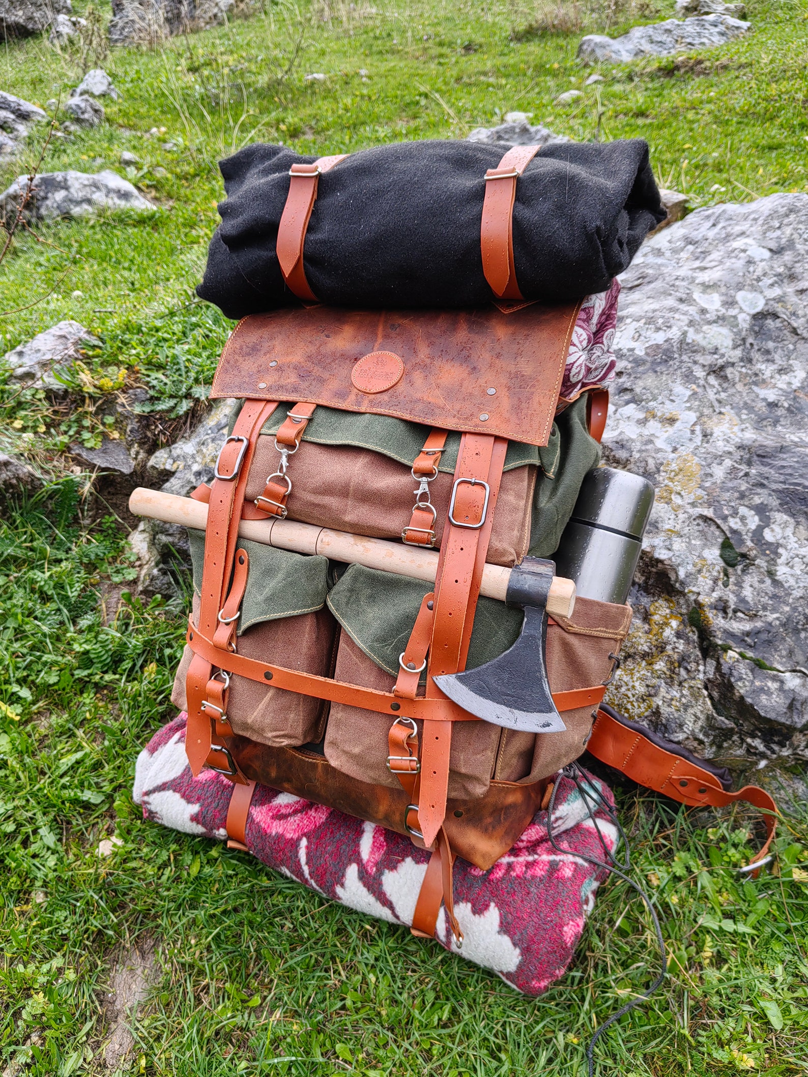 45L Handmade Leather and Waxed Canvas Bushcraft Backpack Camping ...