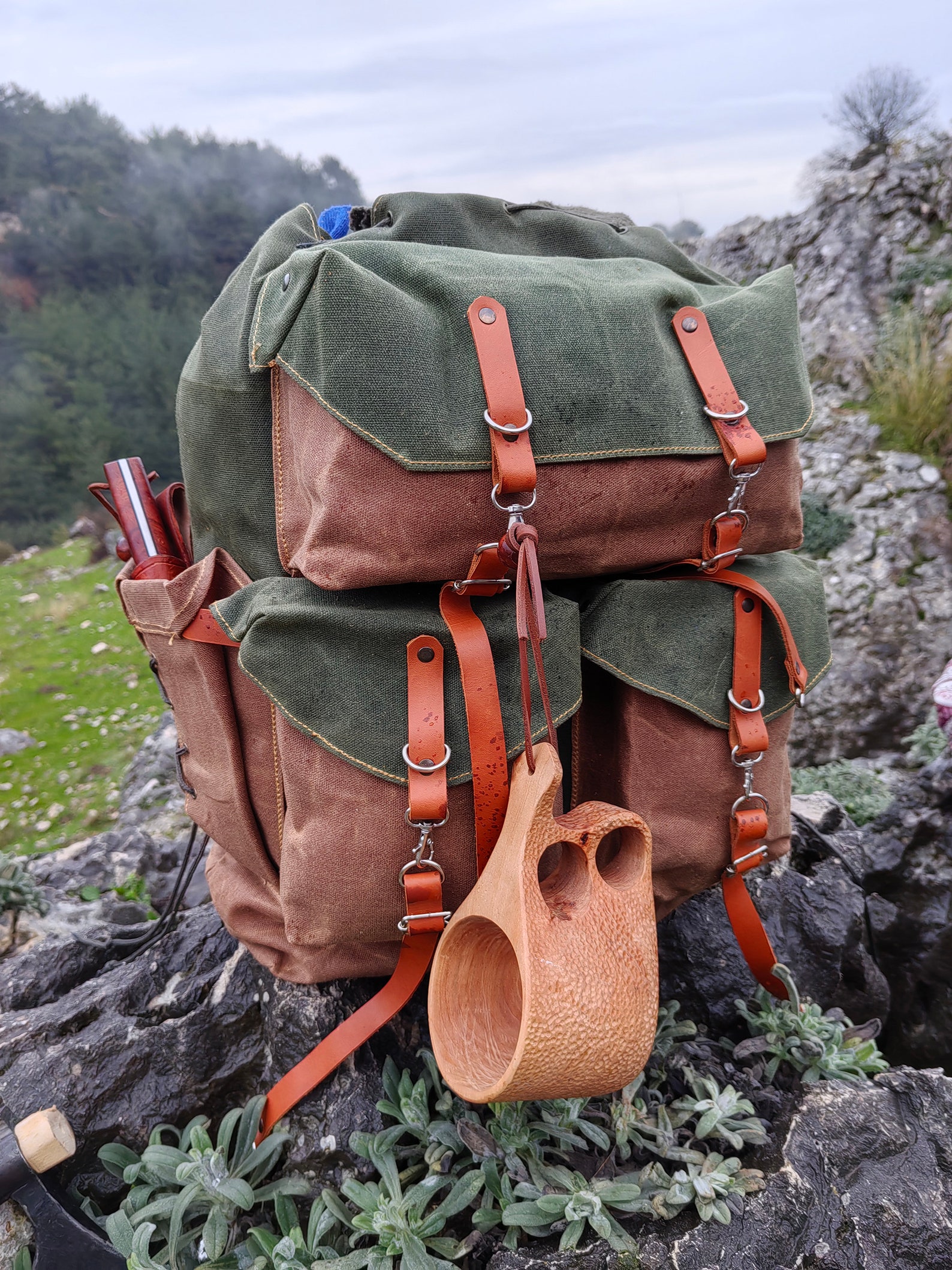 45L| Handmade Leather and Waxed Canvas | Bushcraft Backpack | Camping ...