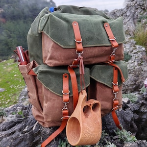 45L| Handmade Leather and Waxed Canvas | Bushcraft Backpack | Camping ...
