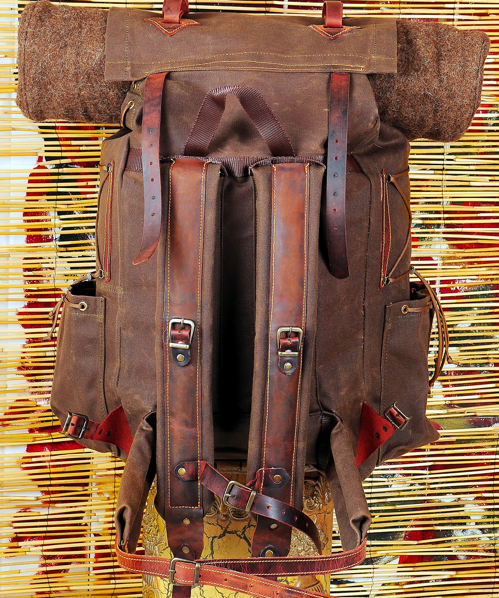 Outdoor | Camping | Bushcraft | Backpack | Canvas-leather | Green-brown ...