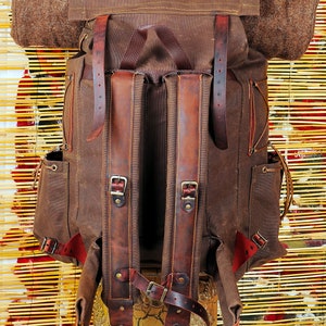 Camping Backpack Bushcraft Backpack Canvas-leather | Green-brown ...