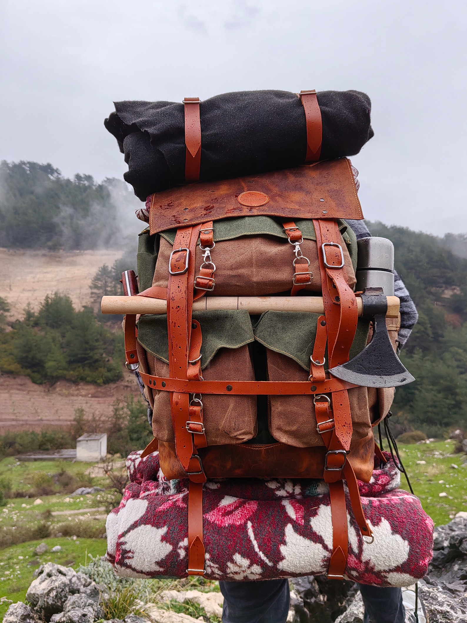 45L Handmade Leather and Waxed Canvas Bushcraft Backpack Camping ...