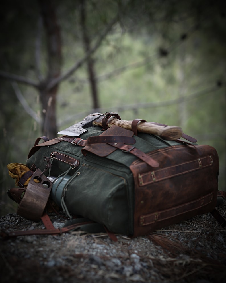 50L | Camping Backpack | Green | Custom | Camping Rucksack | Leather ...