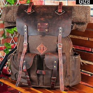 Handmade 7 Camping Backpack Leather and Canvas, Buschraft Backpack ...