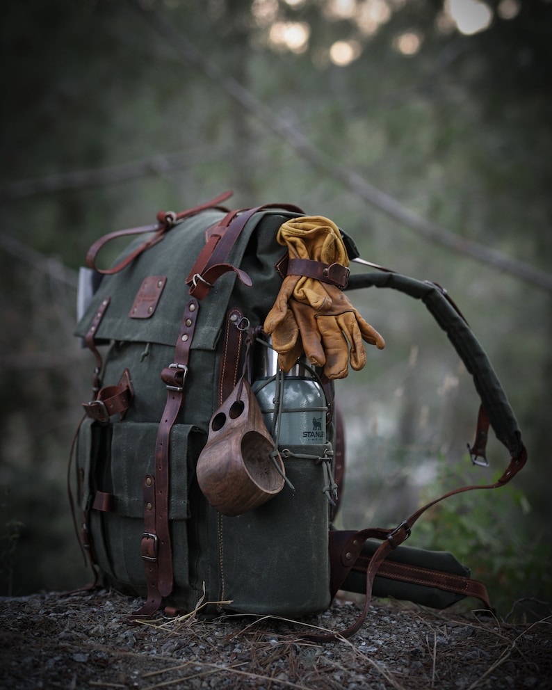 50L | Camping Backpack | Green | Custom | Camping Rucksack | Leather ...