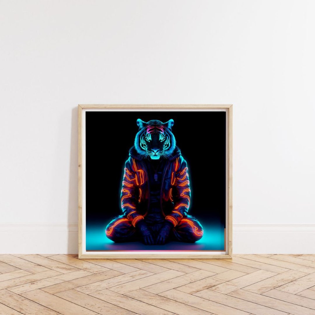 The Zen Gamer Tiger Neon Animal Wall Art Print, Animal Art, Neon Art ...