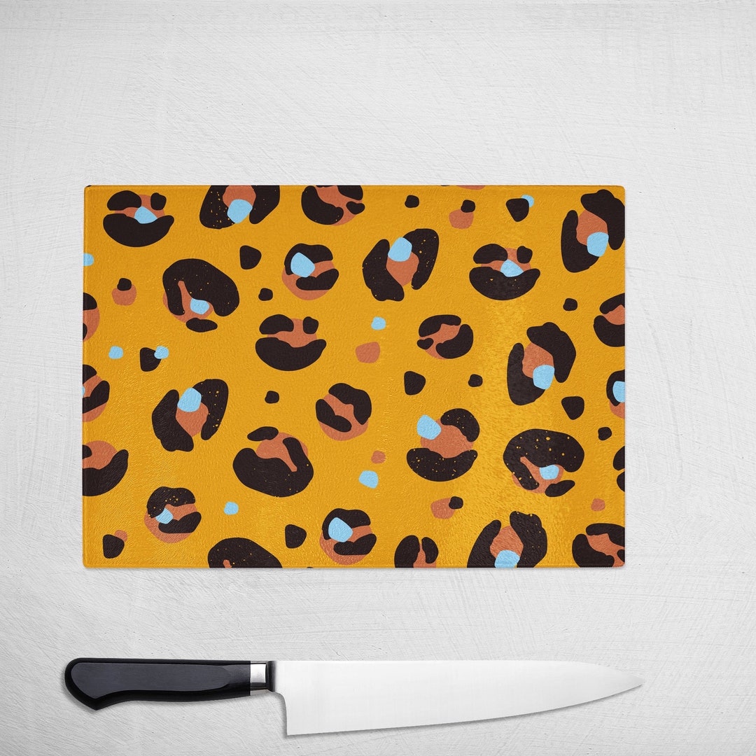 Dark Yellow Leopard Print Kitchen Glass Chopping Board Worktop Saver ...