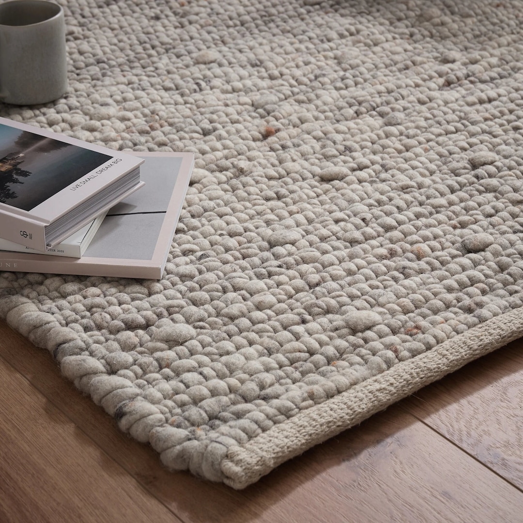 Hand Woven Wool Area Rug: Thick Felted Texture, Reversible Design - Etsy