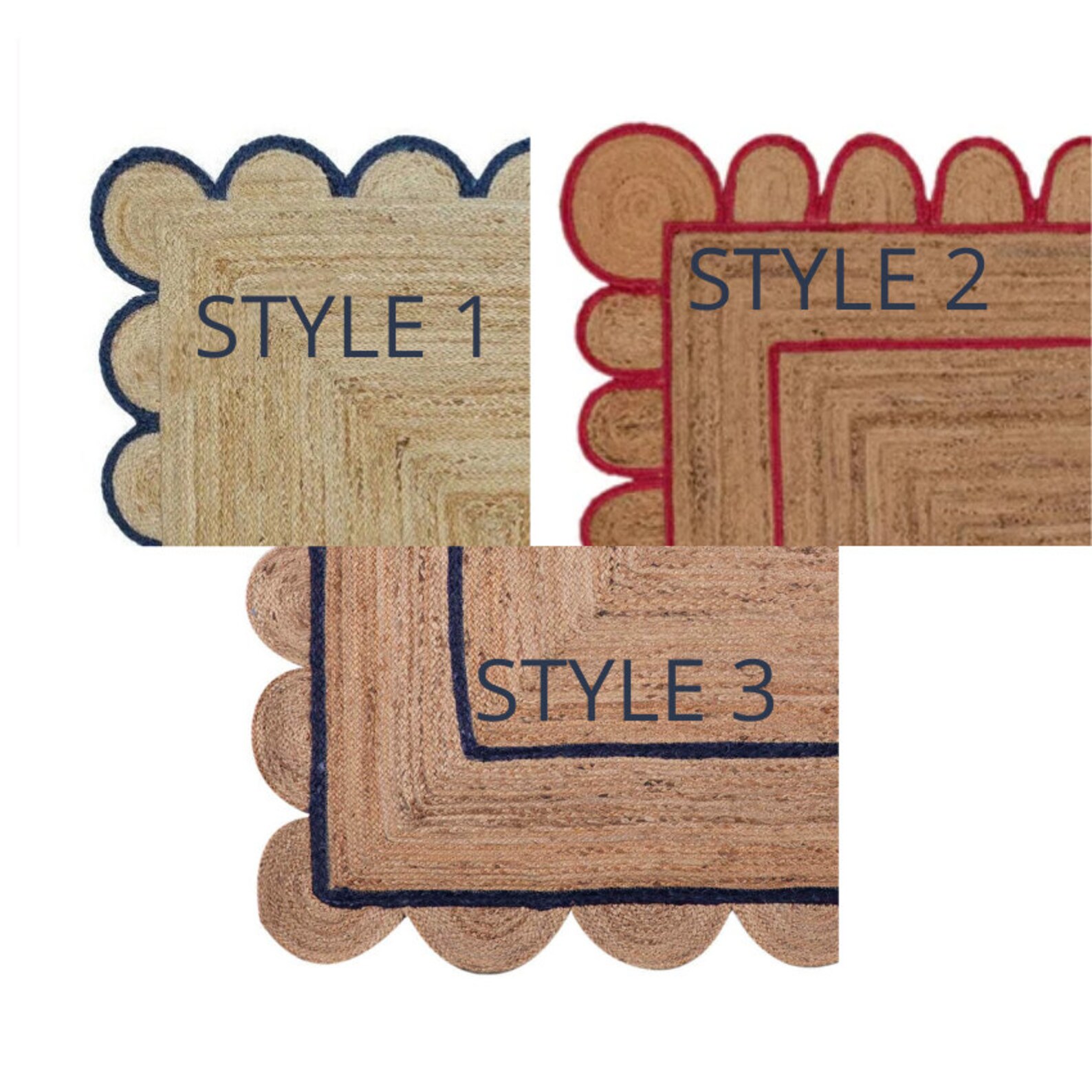 Natural Flint Blue Jute Scallop Rug Scalloped Jute Runner - Etsy