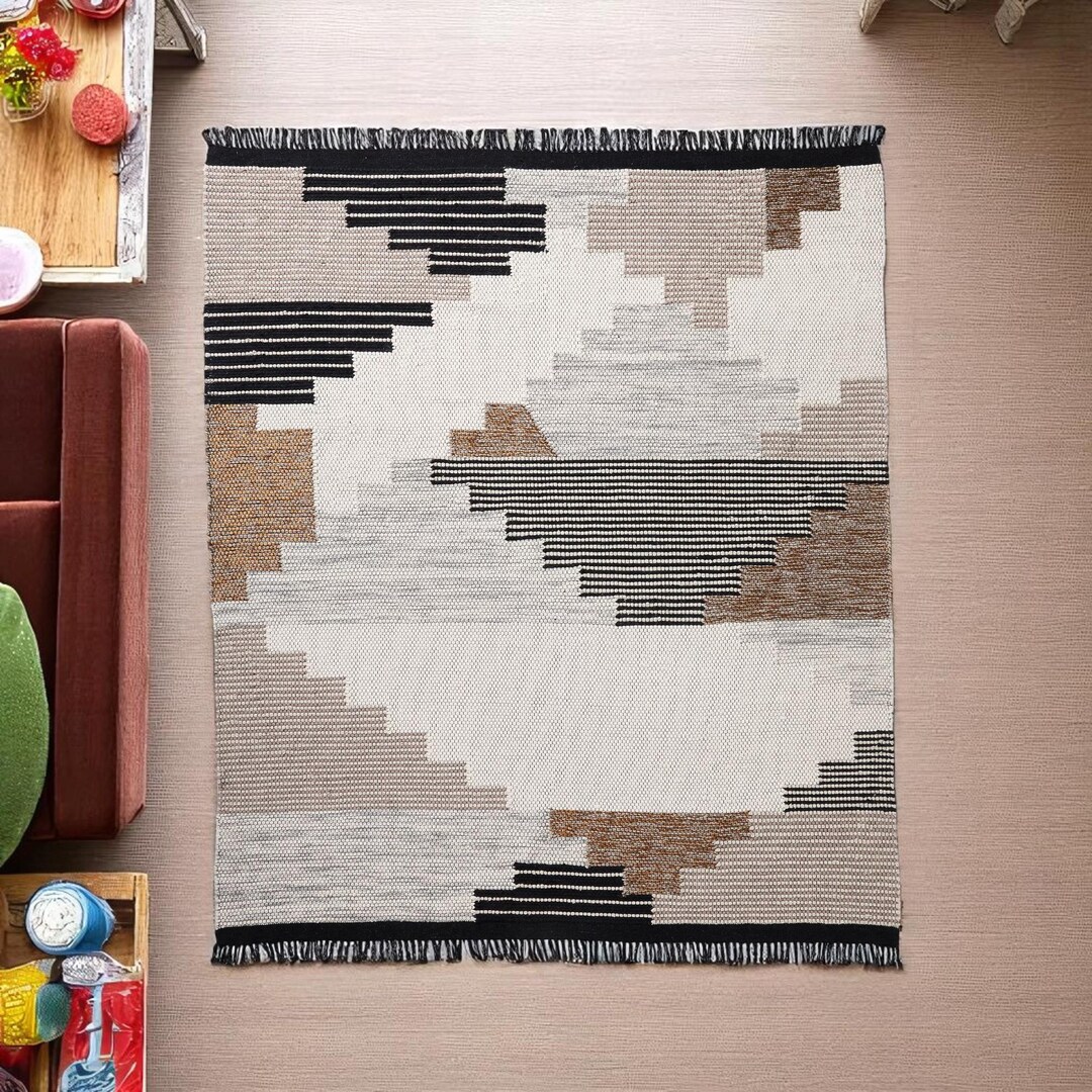 Hand Woven Scandinavian Nordic Geometric Pattern Wool Rug, Minimalist ...