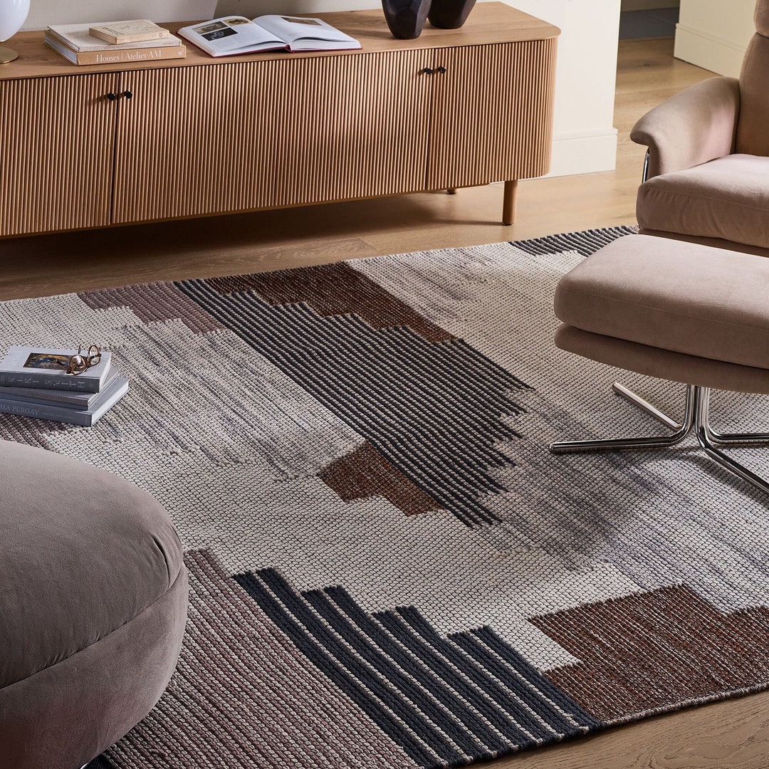 Hand Woven Scandinavian Geometric Pattern Wool Rug, Minimalist ...