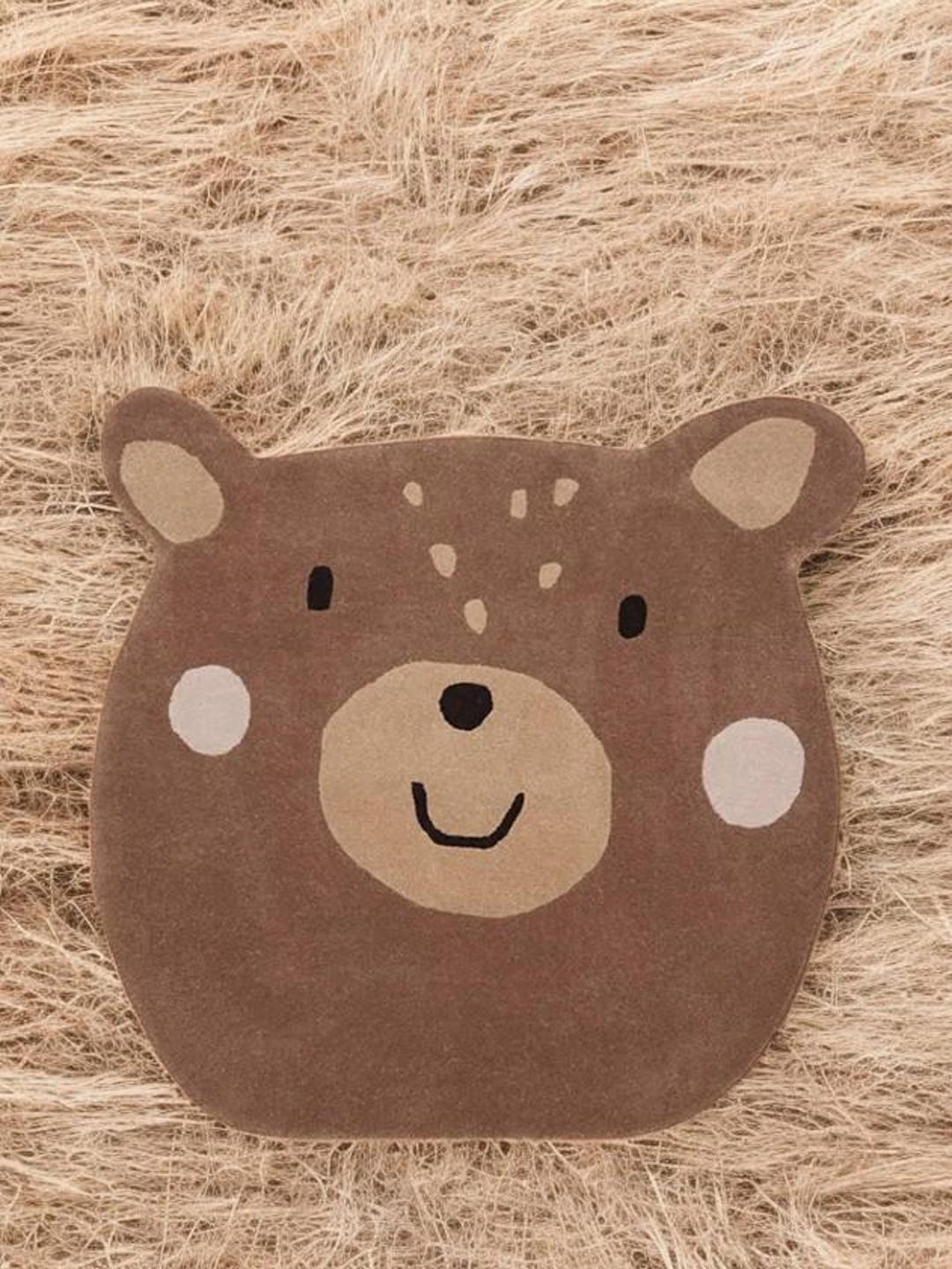 Hand-tufted Brown Bear Wool Rug – Round Area Rug for Kids Room, Living ...