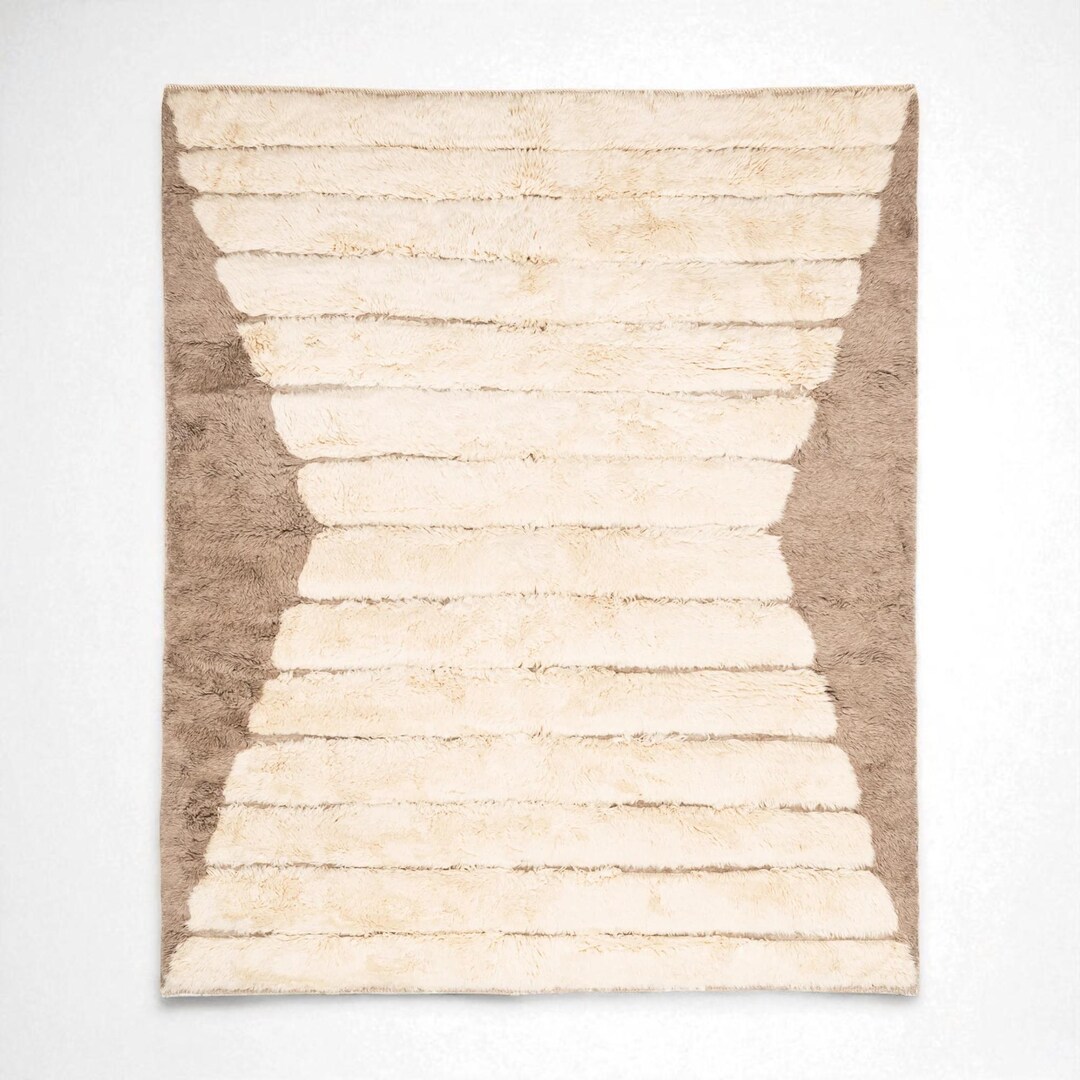 Handwoven Beige & Brown Wool Shag Rug - Modern Living Room Decor - Etsy