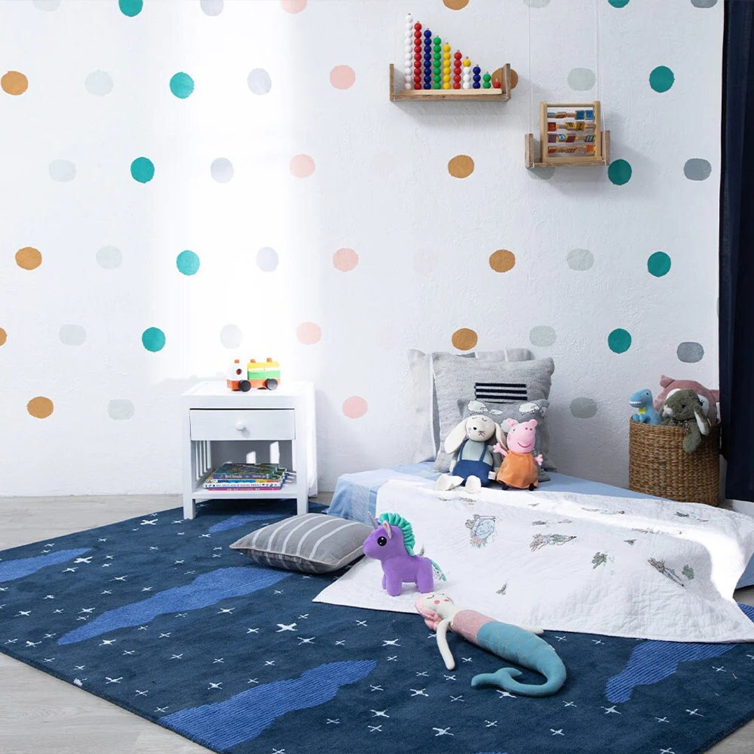 Hand-tufted Twinkling Stars Rug for Kids: Soft Wool, Anti-slip, Blue ...