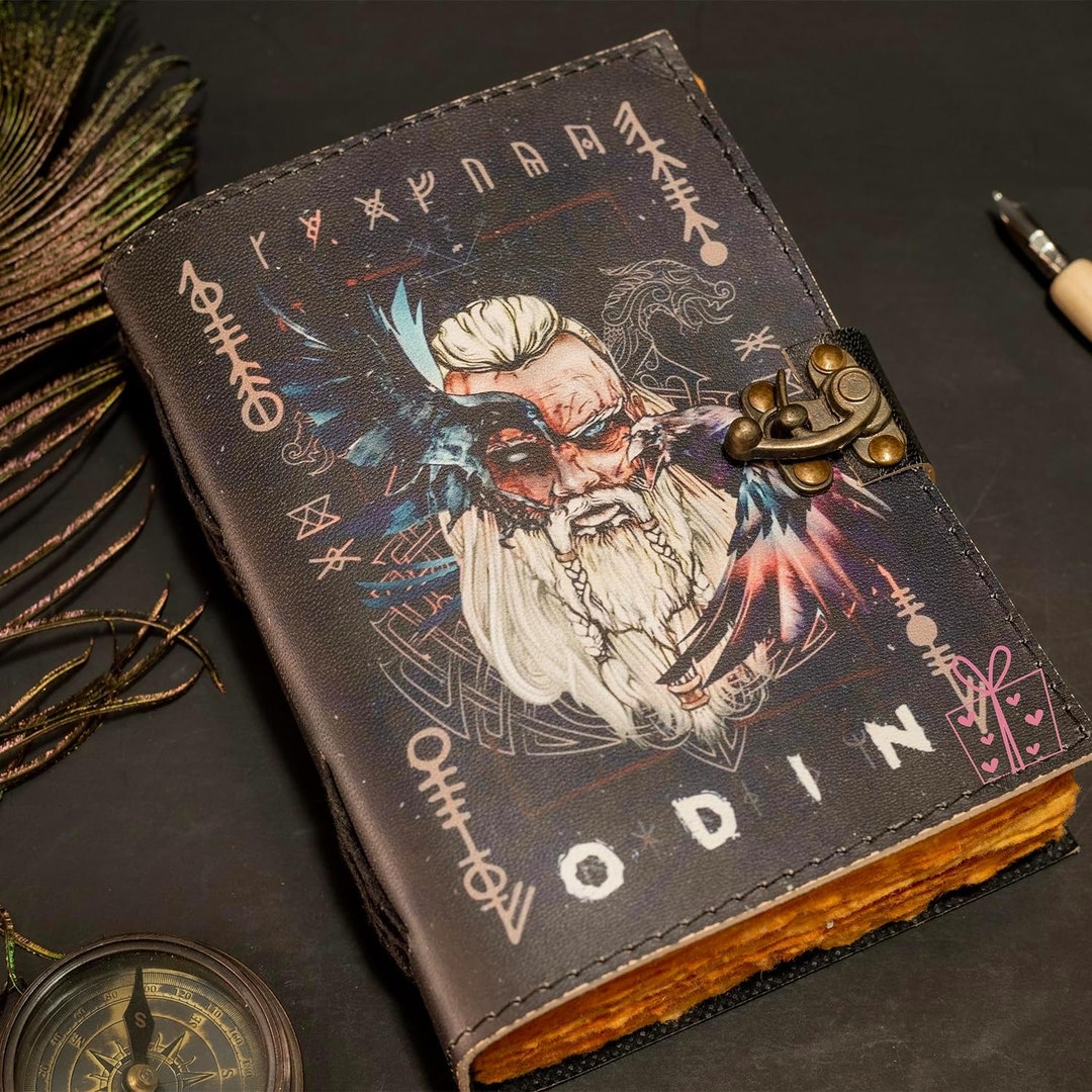 Handmade Odin's Face Printed Leather Journal, Vintage Deckle Edge Paper ...
