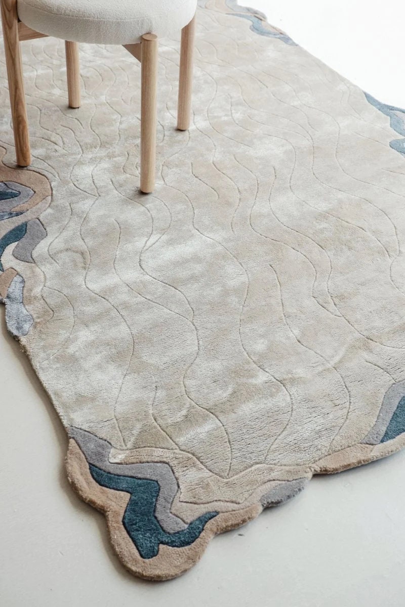 Hand Tufted Flowing Design Wool Rug, Modern Pattern Soft Wool Area Rug ...