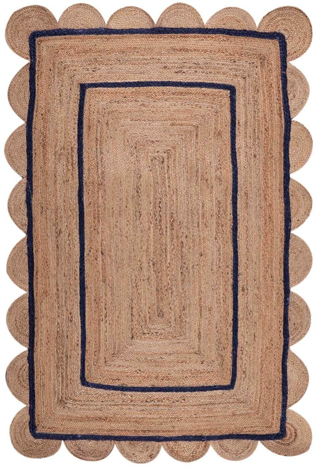 Navy Blue Jute Rug – Scalloped Jute Runner for Living Room, Bedroom ...