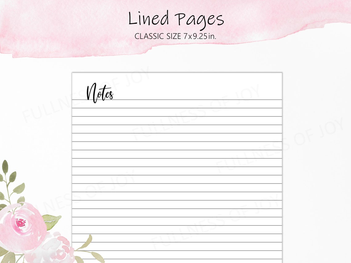 Notes Page Printable Classic Size Line Note Paper Classic Size Planner ...