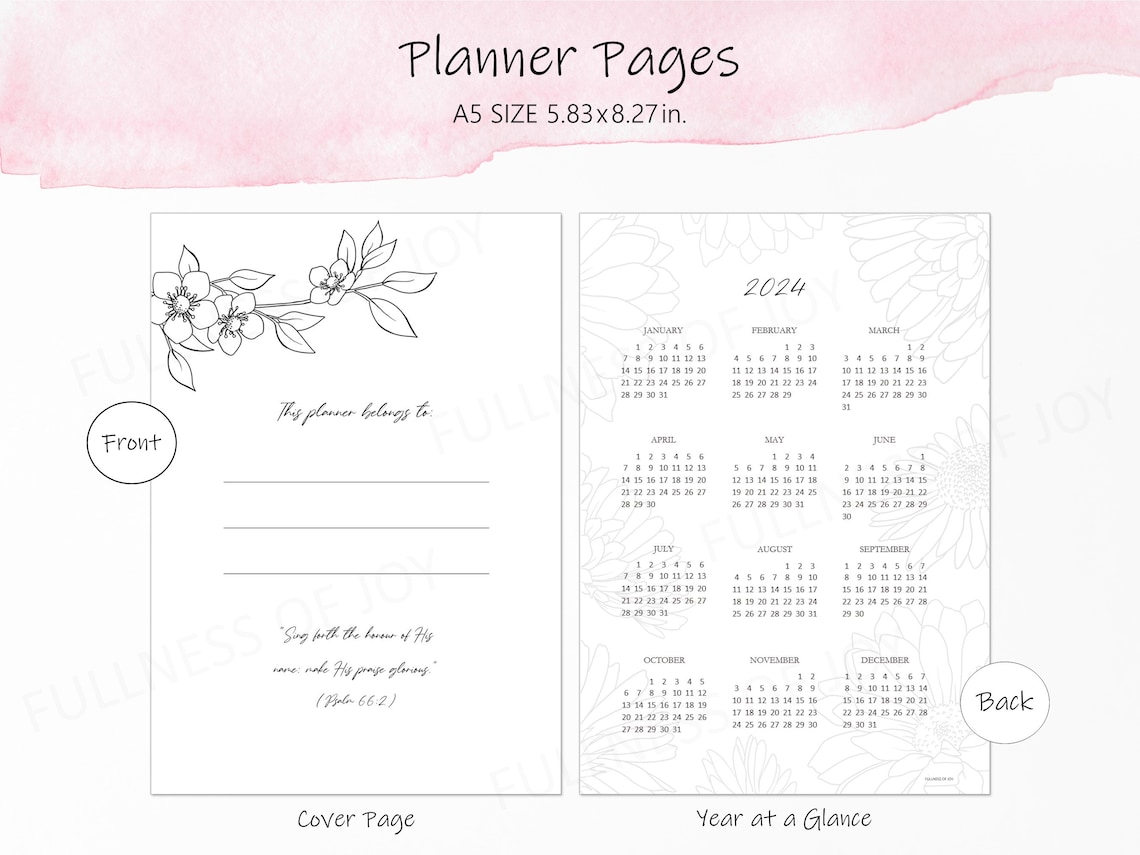 Printable 2024 A5 Christian Planner With Coloring Page Dividers Vertical A5 Christian Planner ...