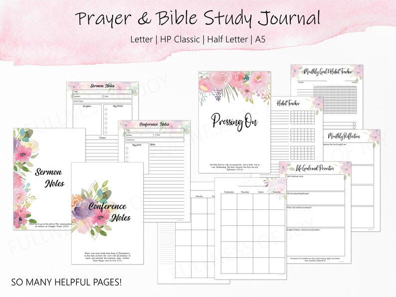 Prayer & Bible Study Journal Printable: Scripture Mapping, Sermon Notes ...