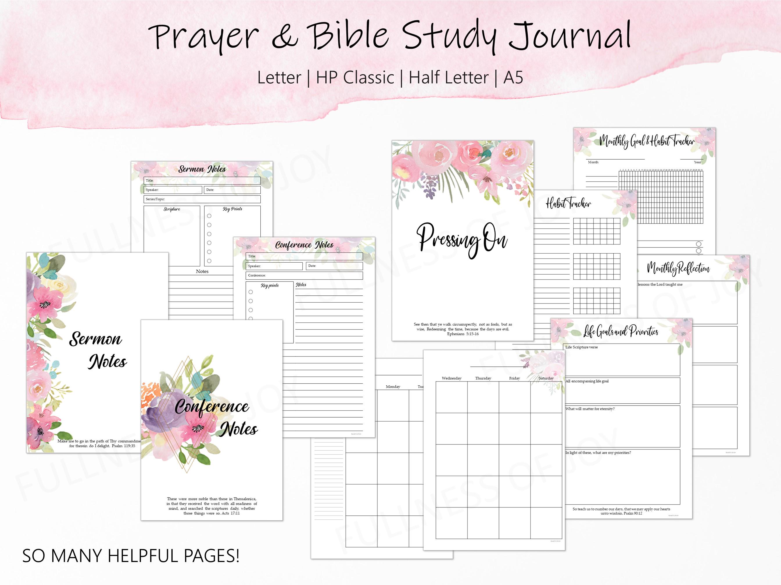 Prayer & Bible Study Journal Printable: Scripture Mapping, Sermon Notes ...