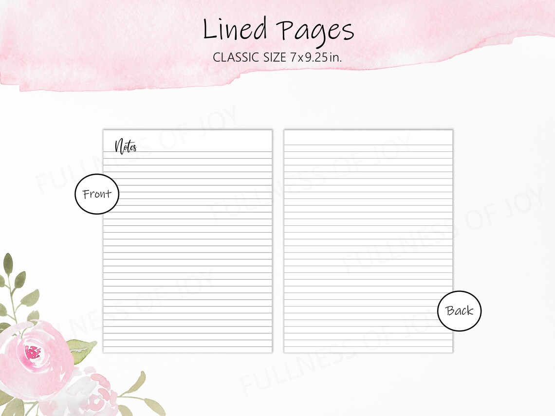 Notes Page Printable Classic Size Line Note Paper Classic Size Planner ...