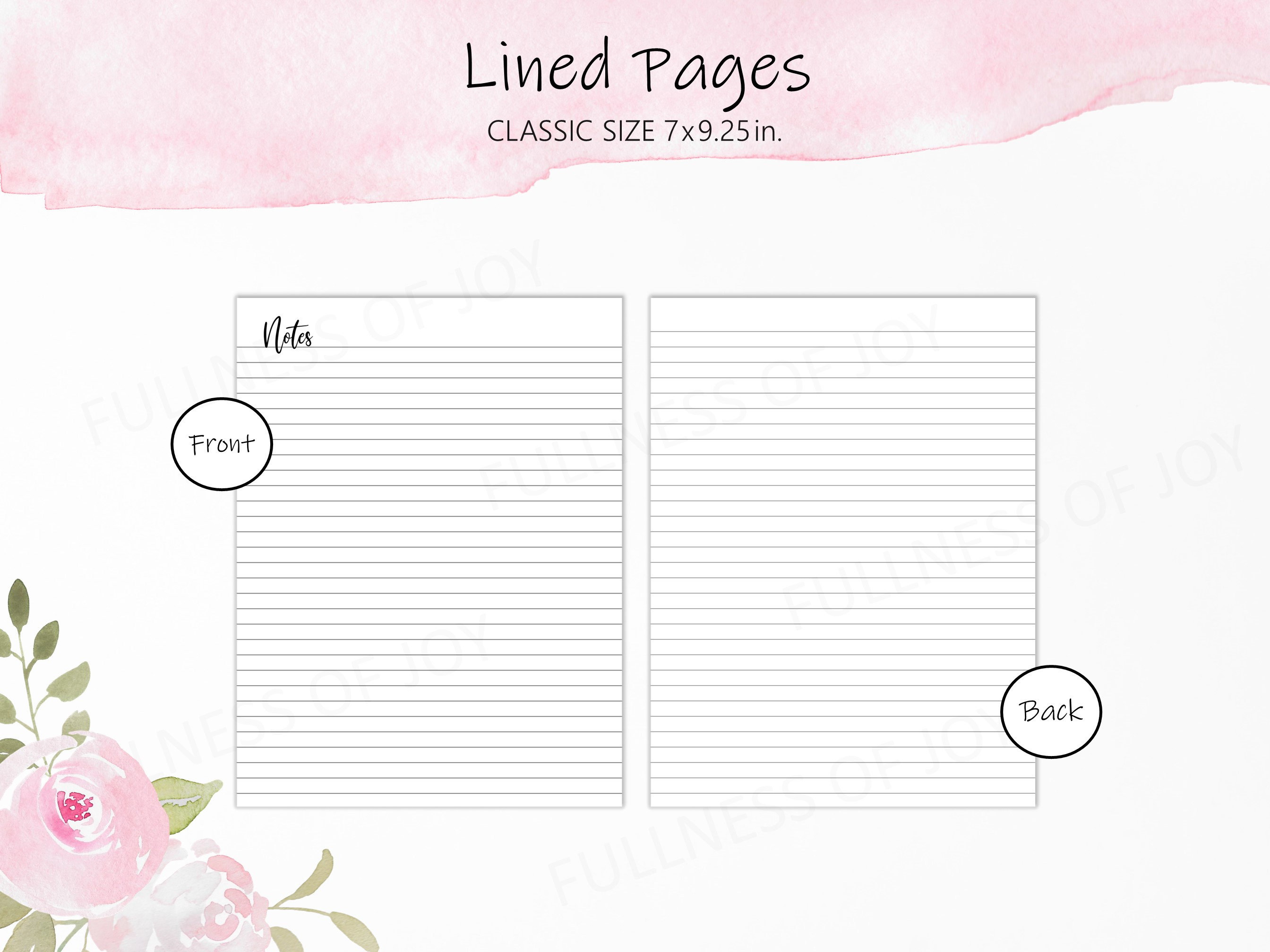 Notes Page Printable Classic Size Line Note Paper - Classic Size ...