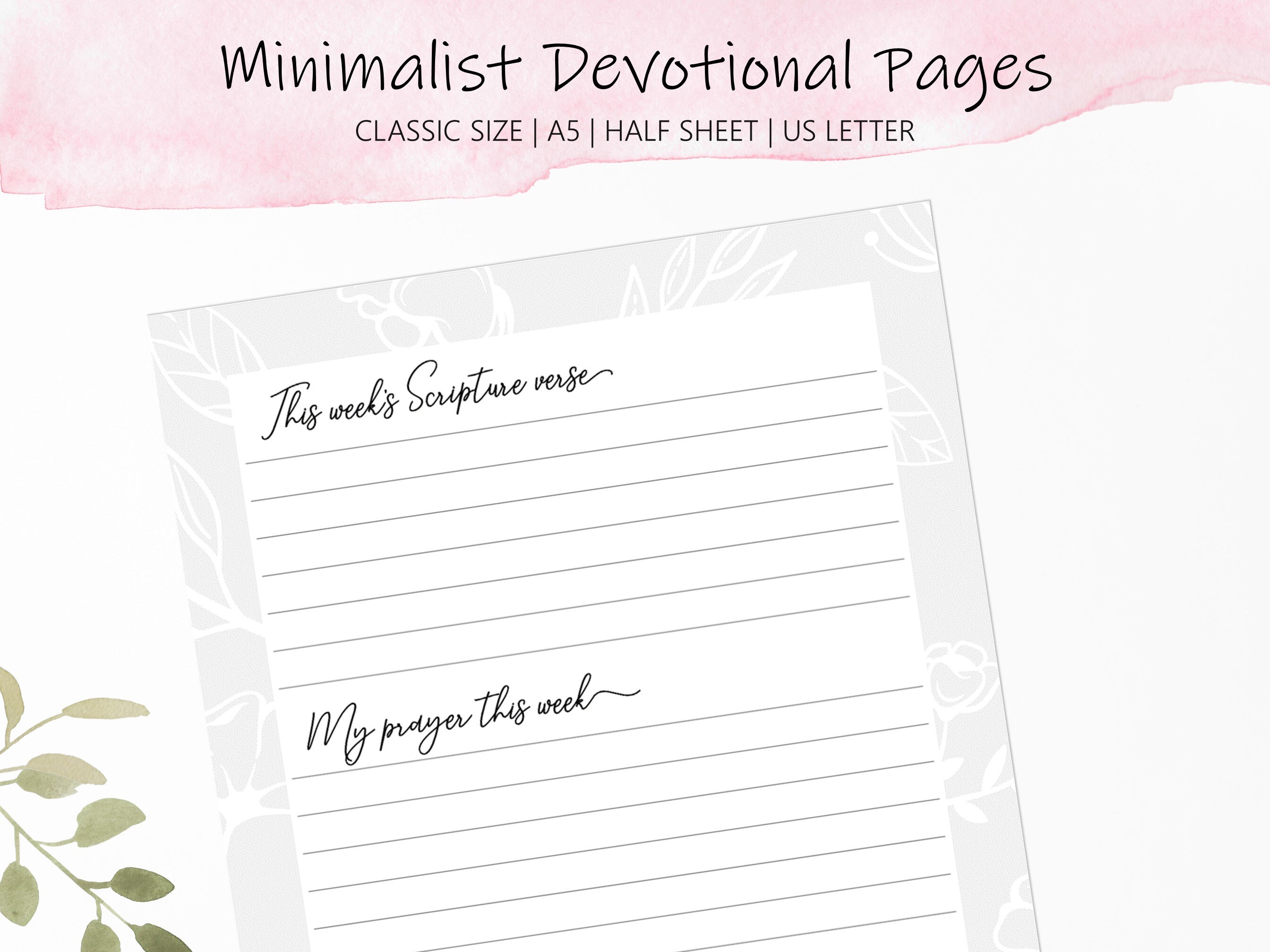 Printable Devotional Pages for Minimalist Daily Journal for Prayer and ...