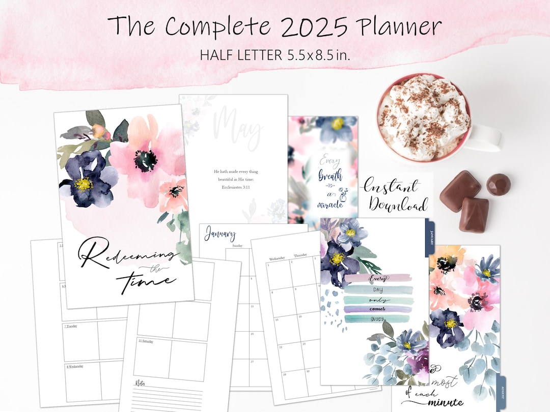 2025 Printable Christian Planner Half Letter Size Seasonal Watercolor ...