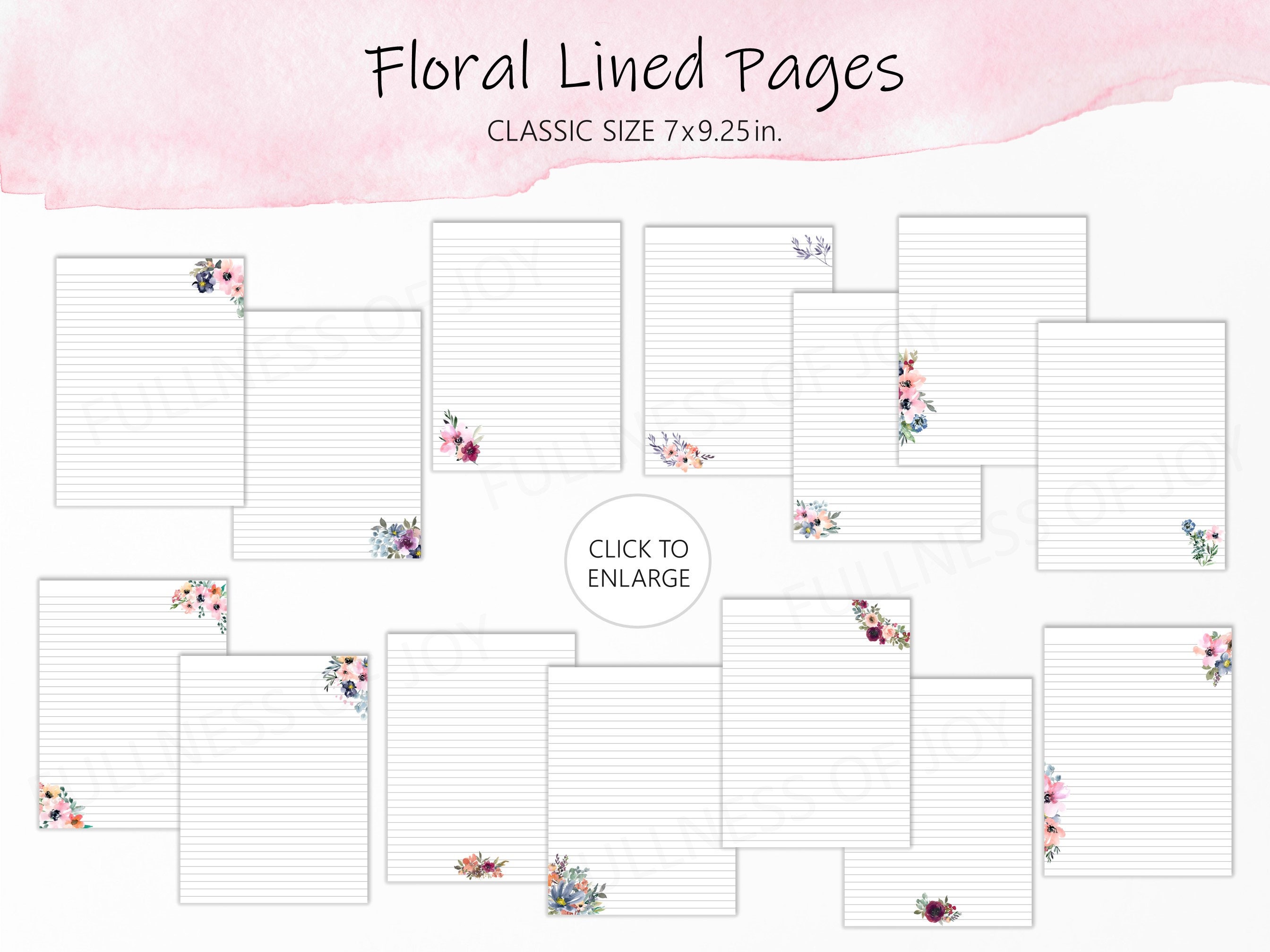 Journal Page Printable Floral Notebook Page Classic Size Lined Paper ...