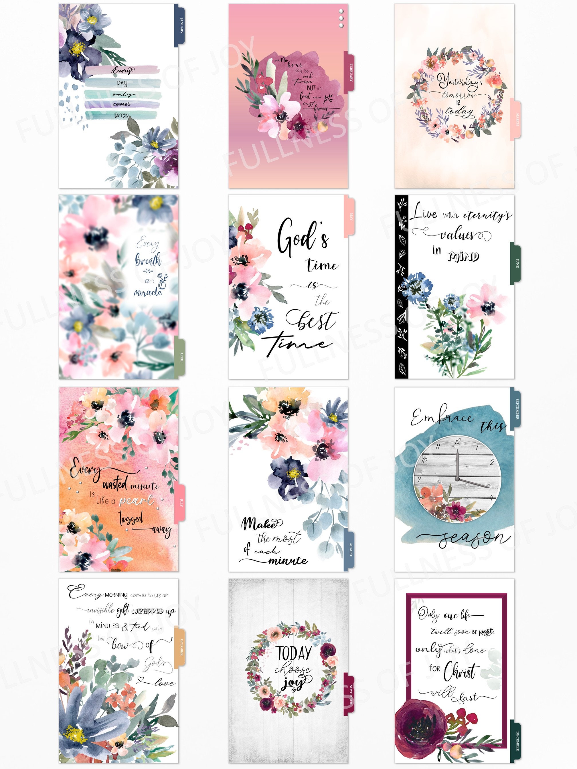 Floral Christian Planner Dividers: Faith Dashboards, Half Letter ...