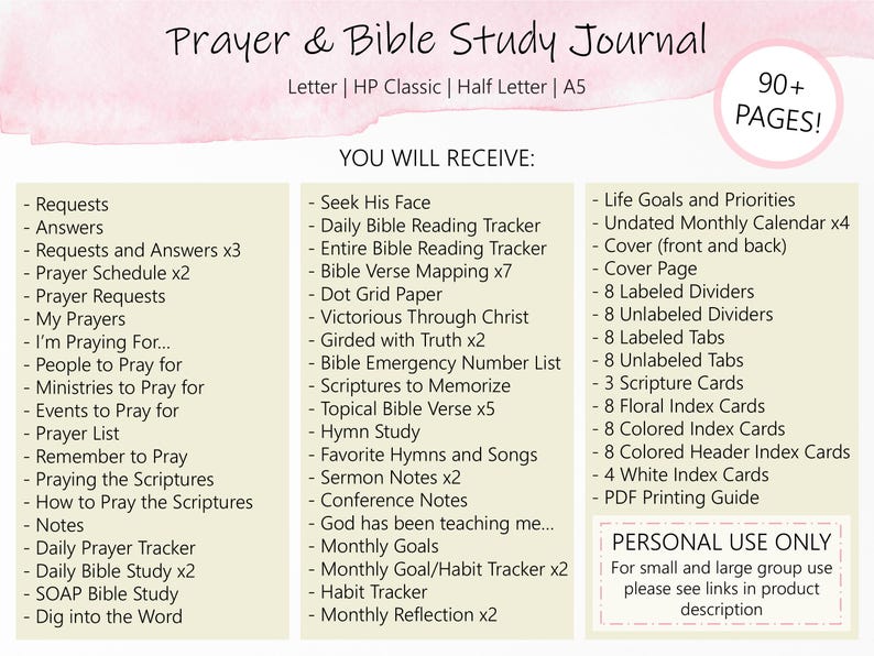 Prayer & Bible Study Journal Printable: Scripture Mapping, Sermon Notes ...