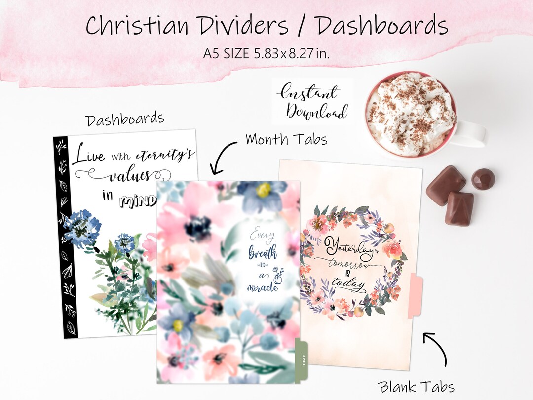 Printable A5 Christian Planner Dividers: Inspirational Floral ...