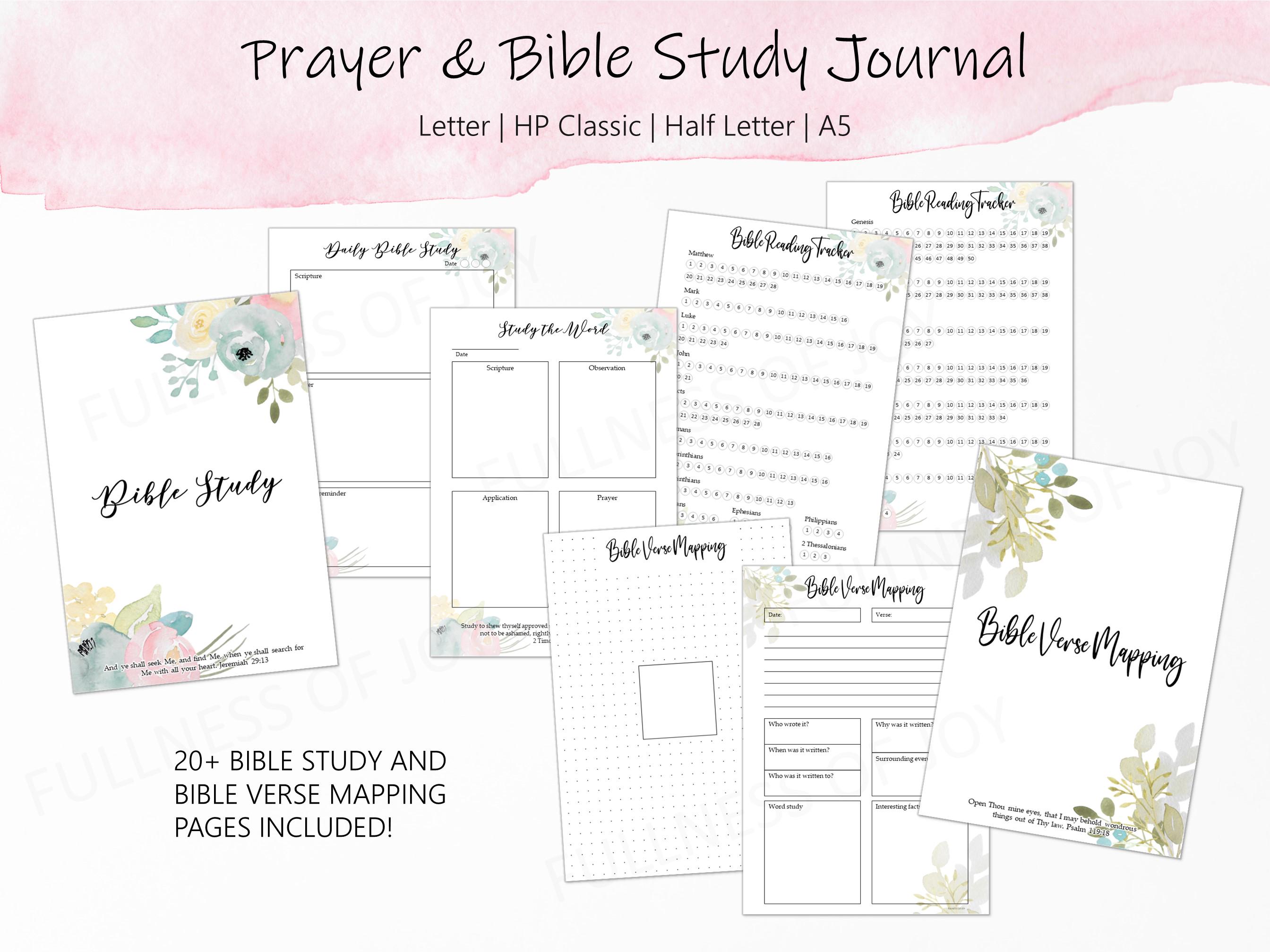 Prayer & Bible Study Journal Printable: Scripture Mapping, Sermon Notes ...