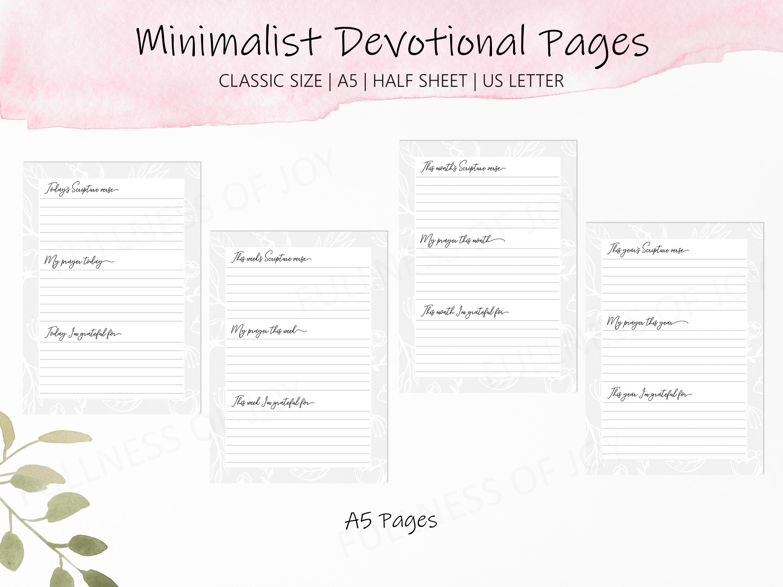 Printable Devotional Pages for Minimalist Daily Journal for Prayer and ...