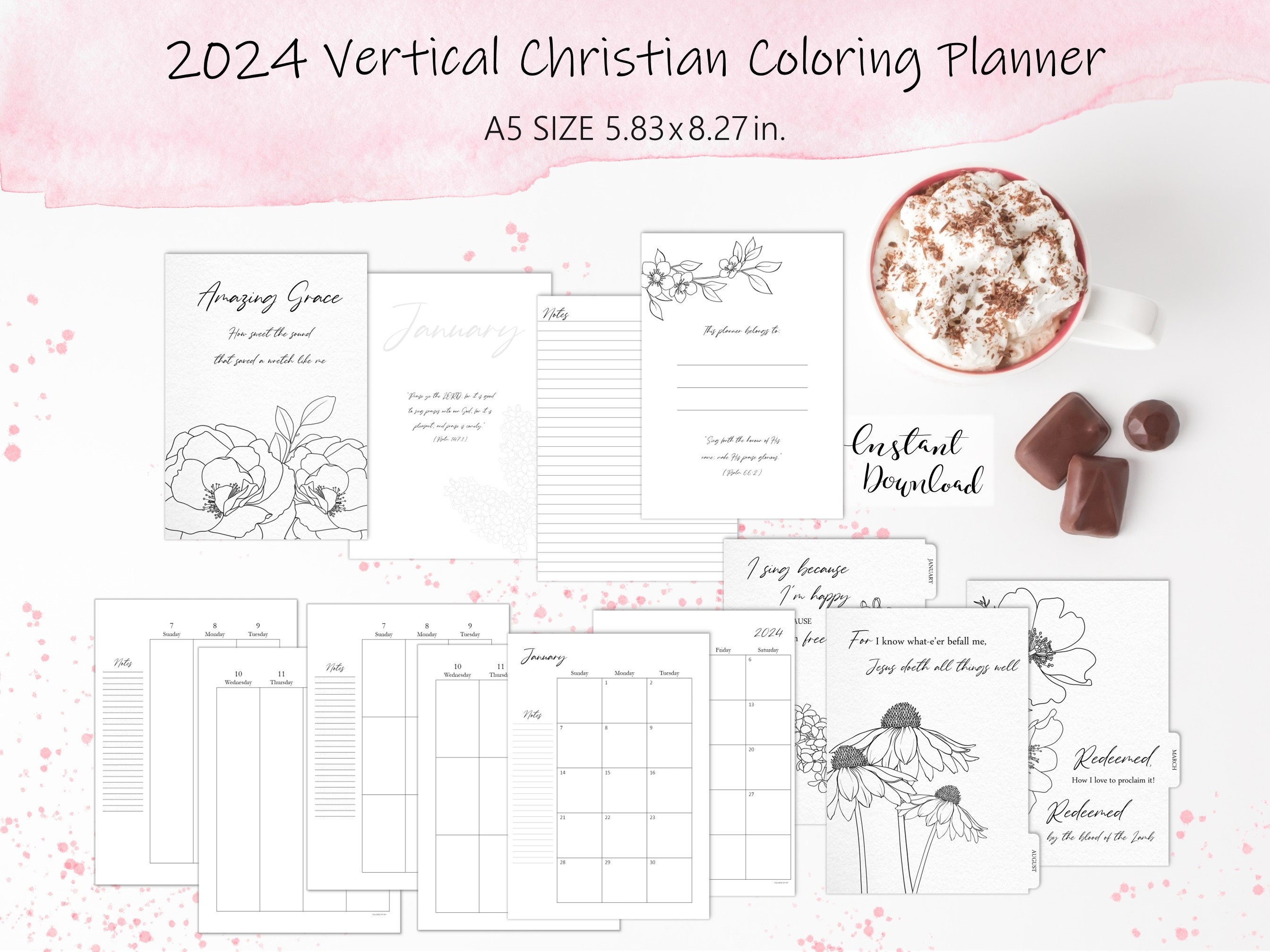 Printable 2024 A5 Christian Planner With Coloring Page Dividers ...