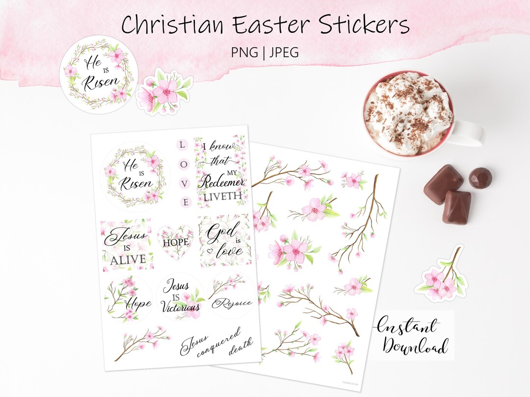 Printable Christian Easter Stickers - He is Risen Stickers - Cherry ...