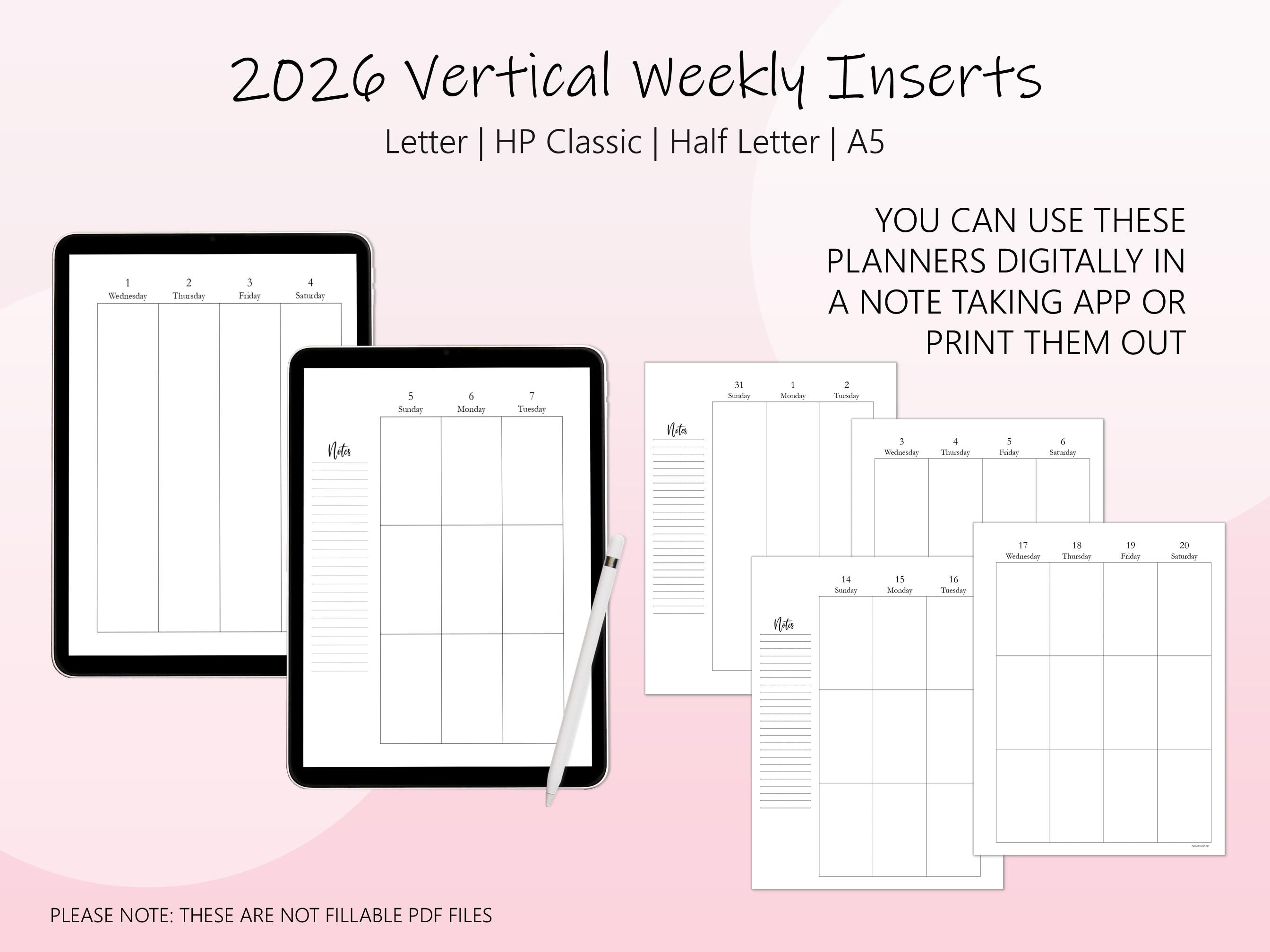2026 Weekly Planner Printable: Vertical Layout, Week on Two Pages - Etsy