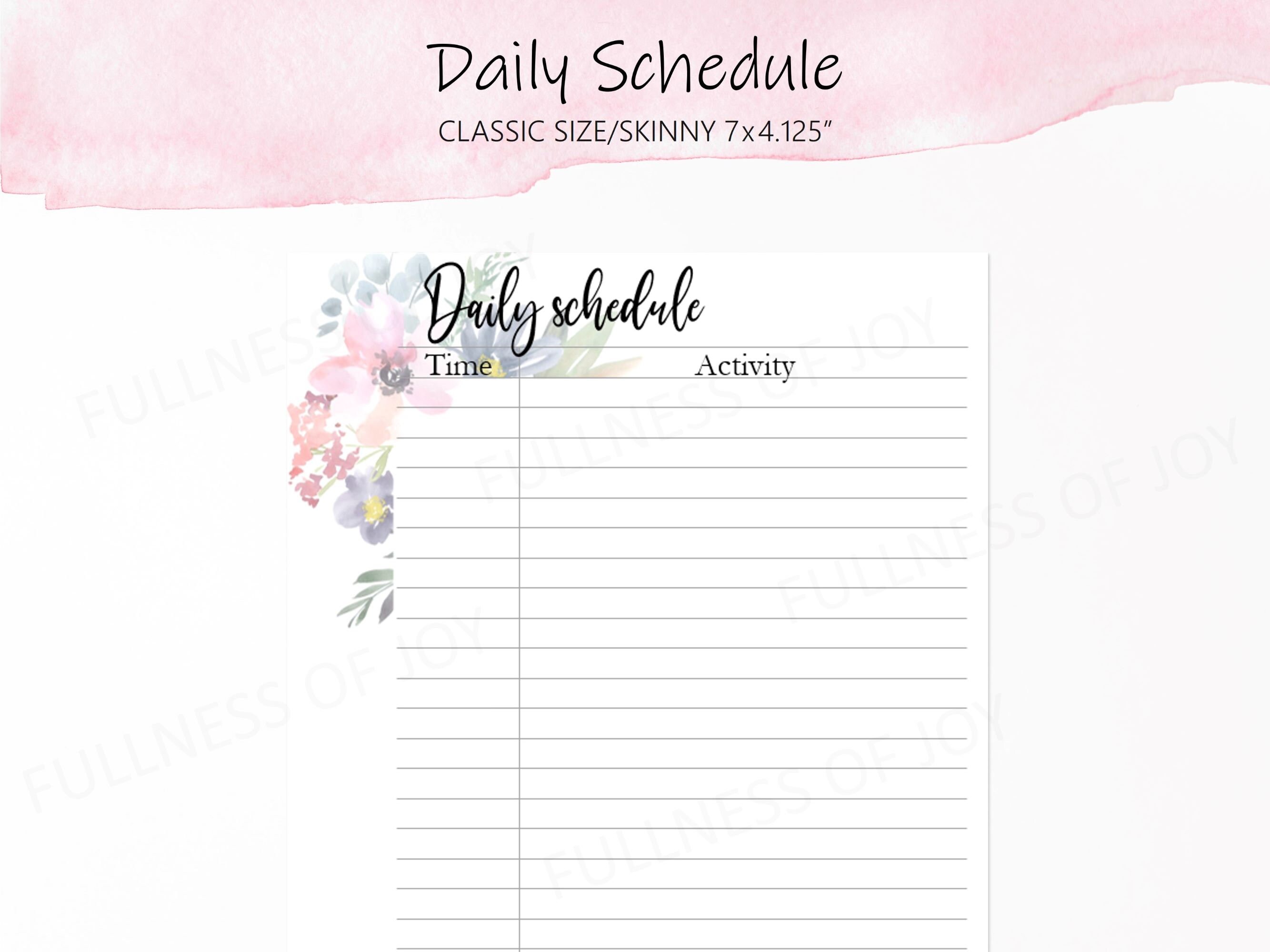 Daily Schedule Printable Watercolor Floral Schedule Page Printable ...