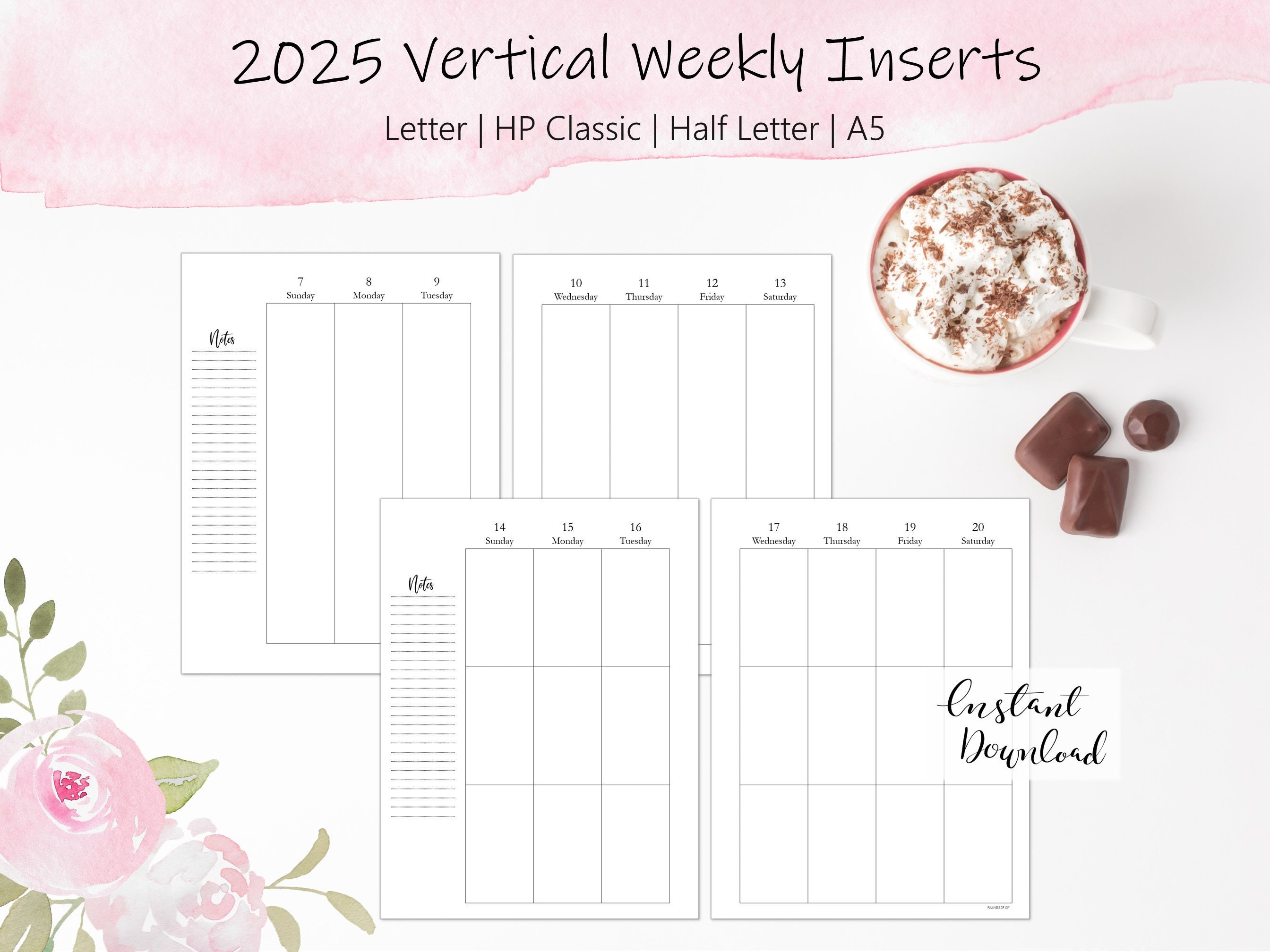 2025 Weekly Planner Printable: Vertical Layout, Week on Two Pages - Etsy