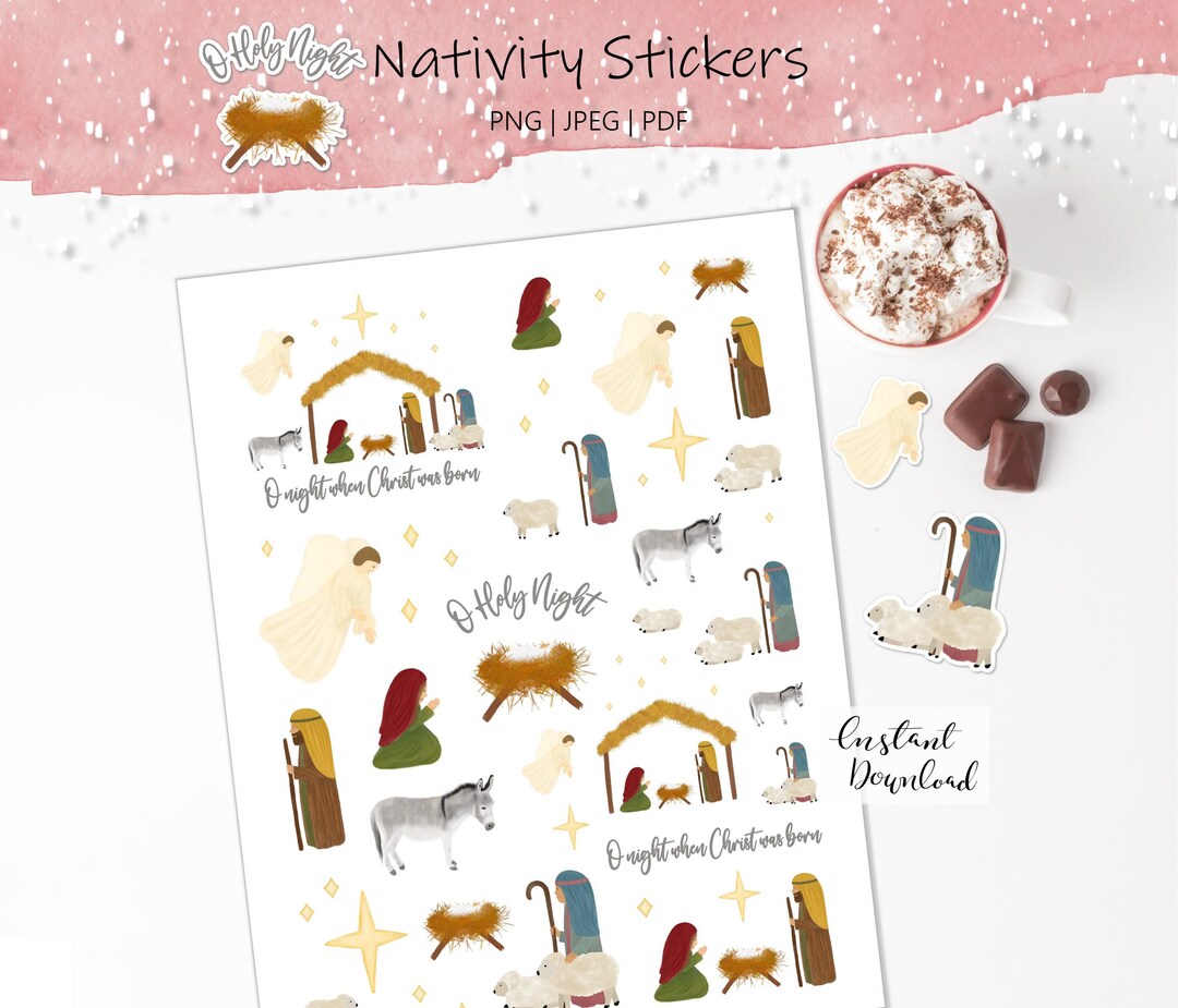 Printable Nativity Scene Stickers: O Holy Night, Christmas Manger (PNG ...