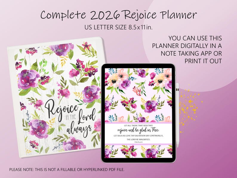 2026 Printable Christian Planner: Letter Size, Rejoice in the Lord - Etsy