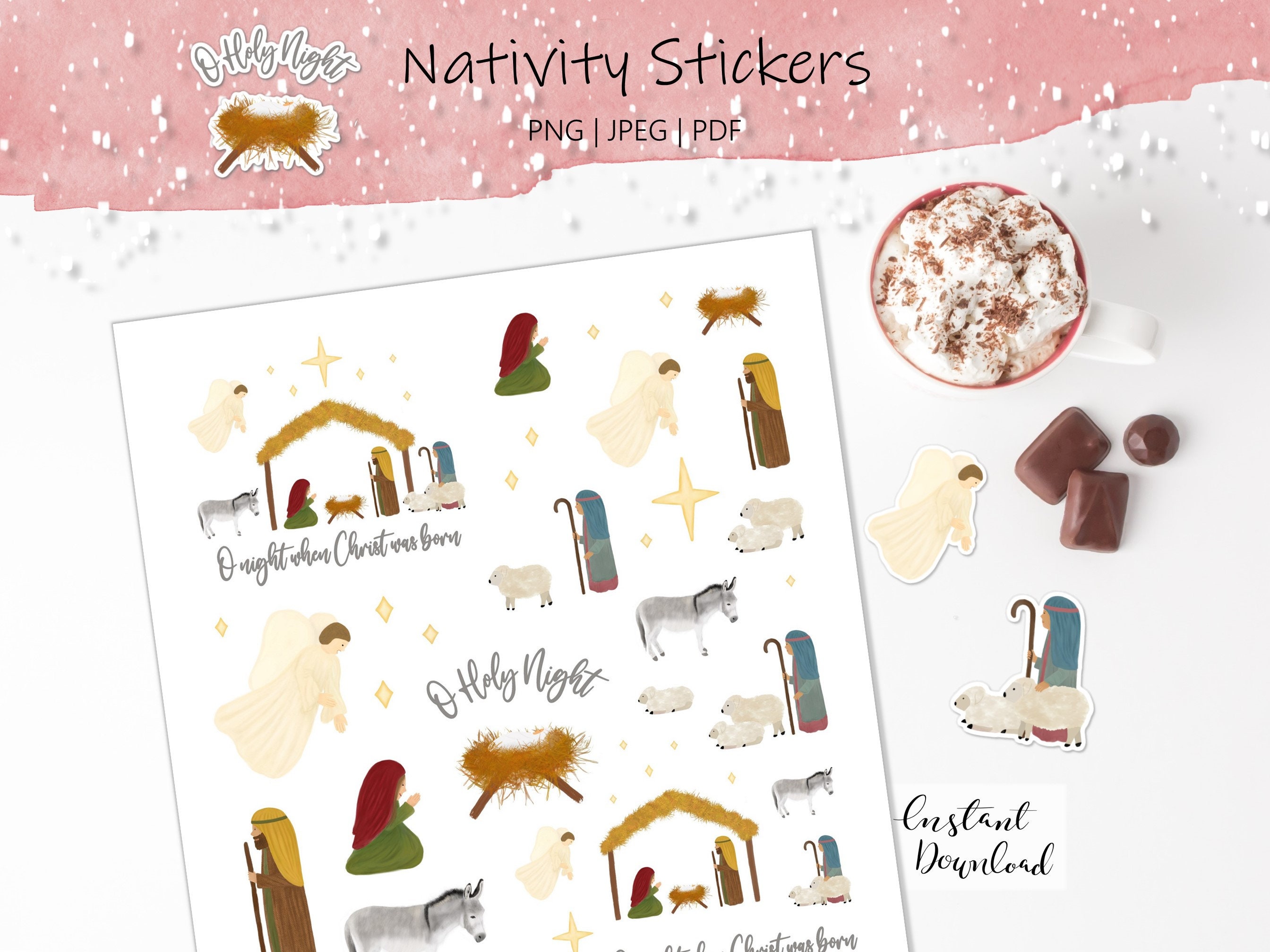 Printable Nativity Scene Planner Stickers - Hand Painted Christmas ...