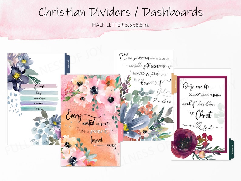Floral Christian Planner Dividers: Faith Dashboards, Half Letter ...