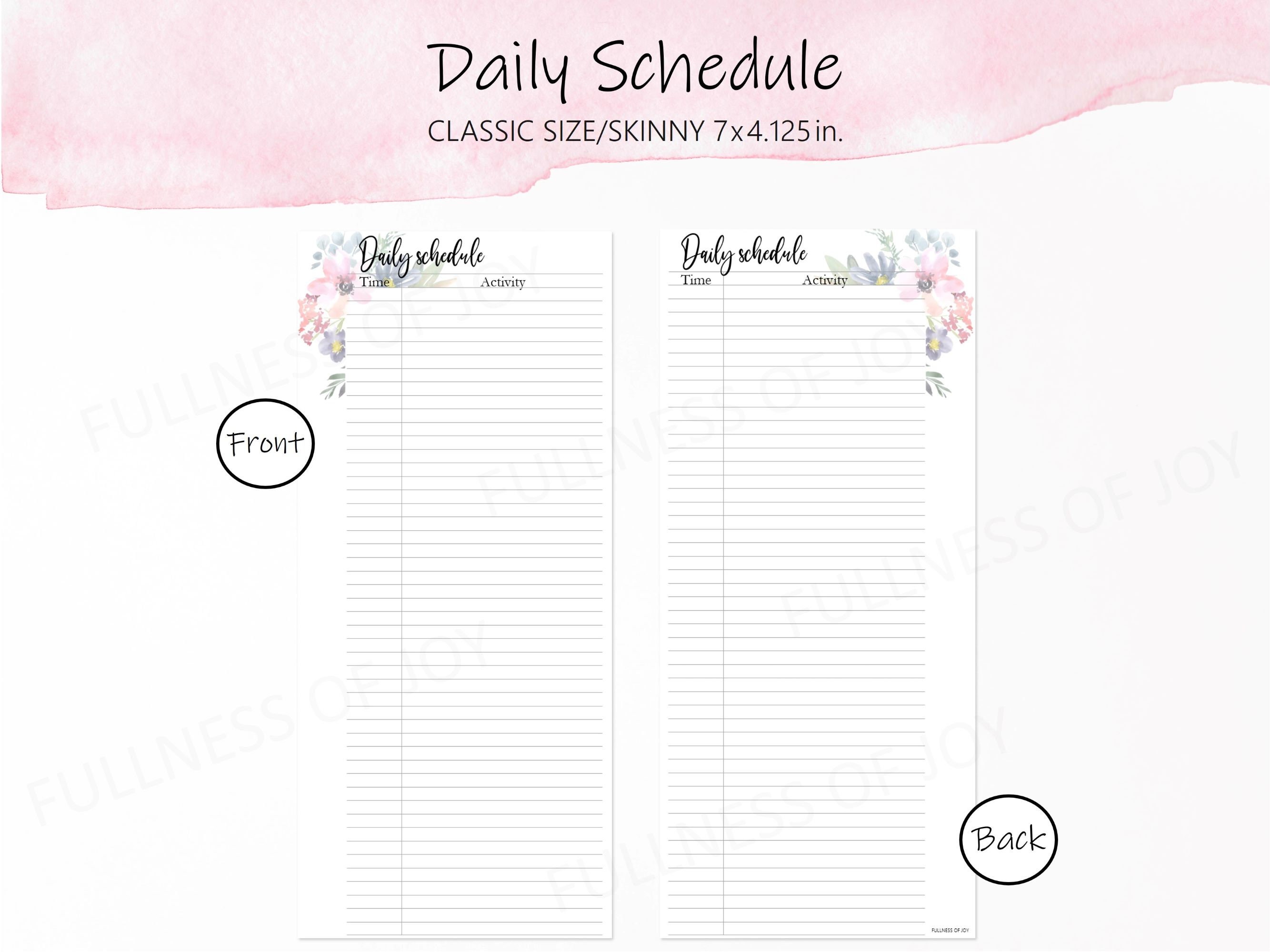 Daily Schedule Printable Watercolor Floral Schedule Page Printable ...