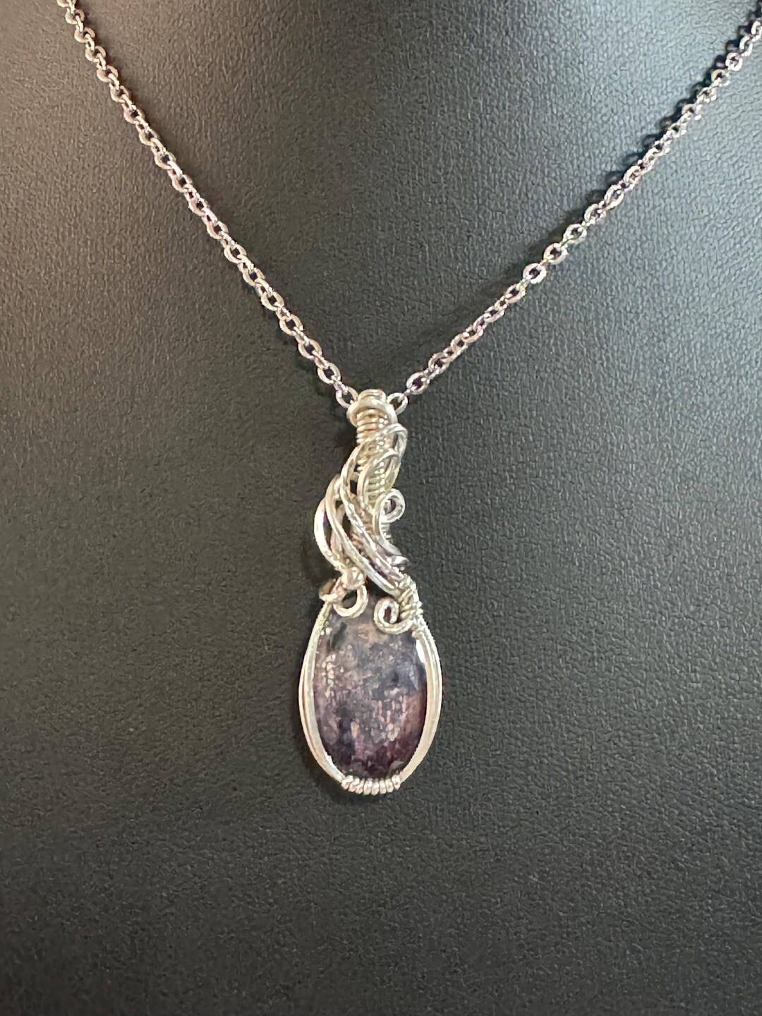 Handmade Bloodshot Iolite Pendant Necklace: Wire Wrapped Gemstone ...