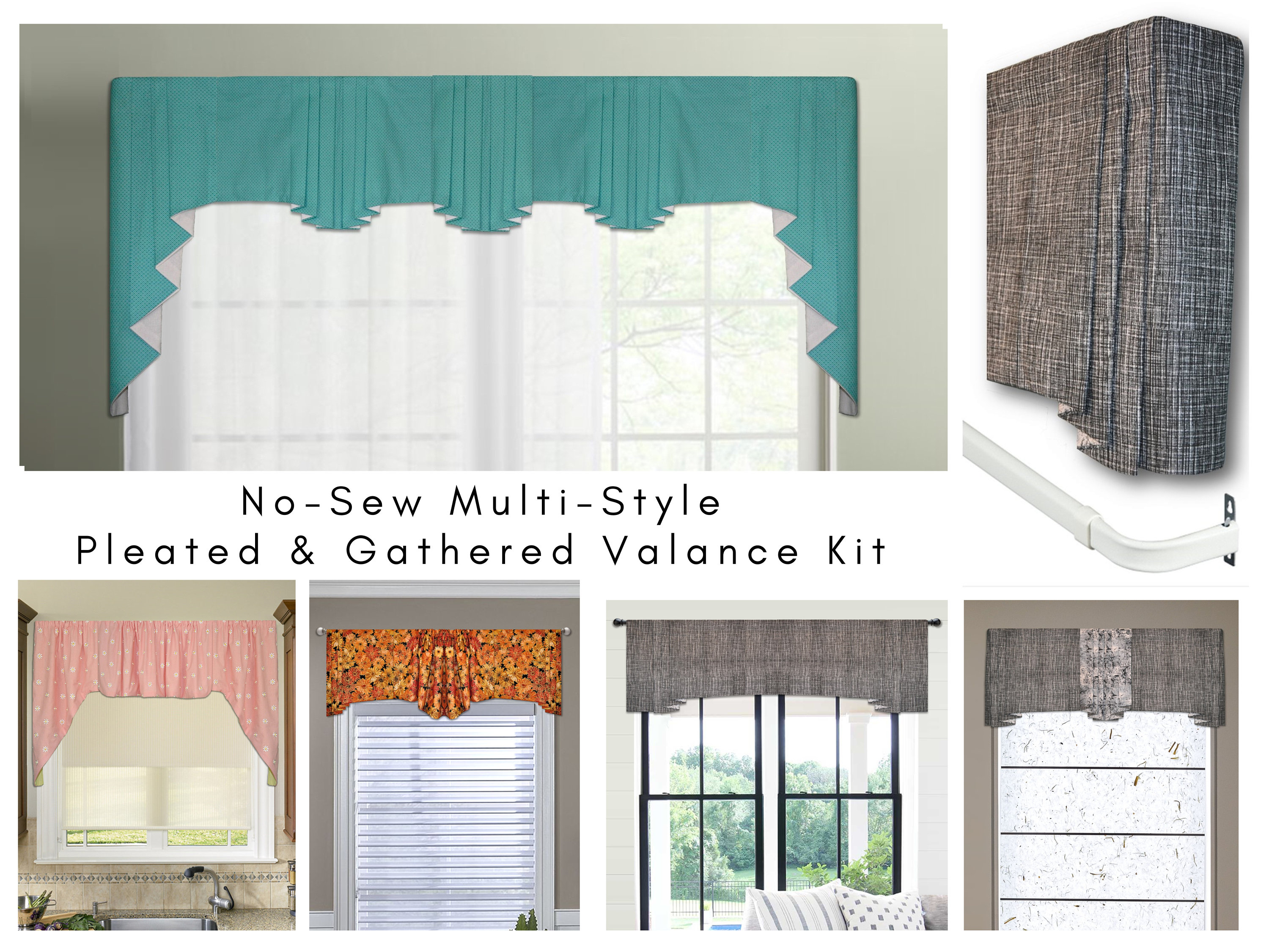Multi-style No-sew Pleated & Gathered Swag Valance Kit, for No-sew Home ...